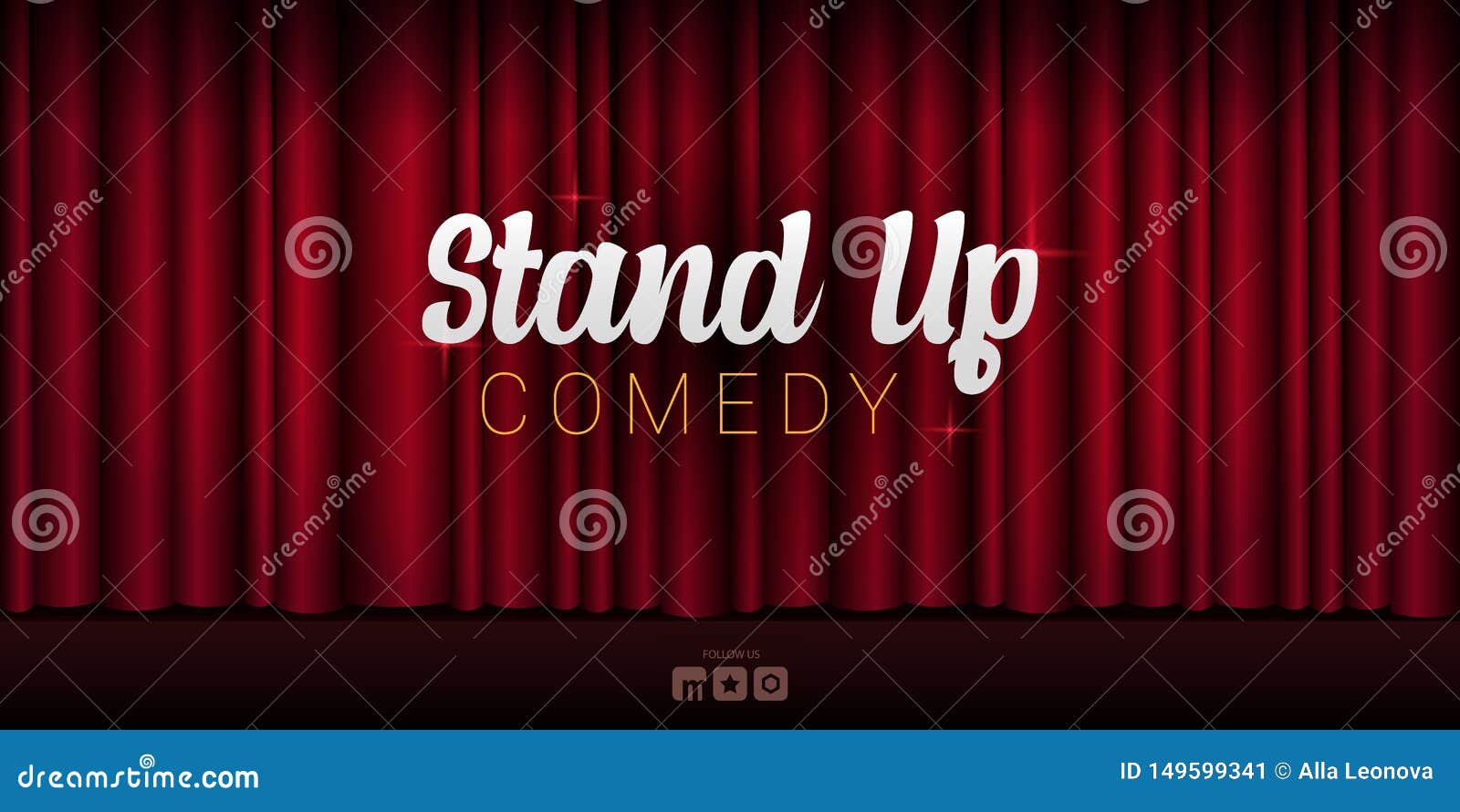 Stand Up Comedy Banner with Red Curtains Background with Spotlight ...