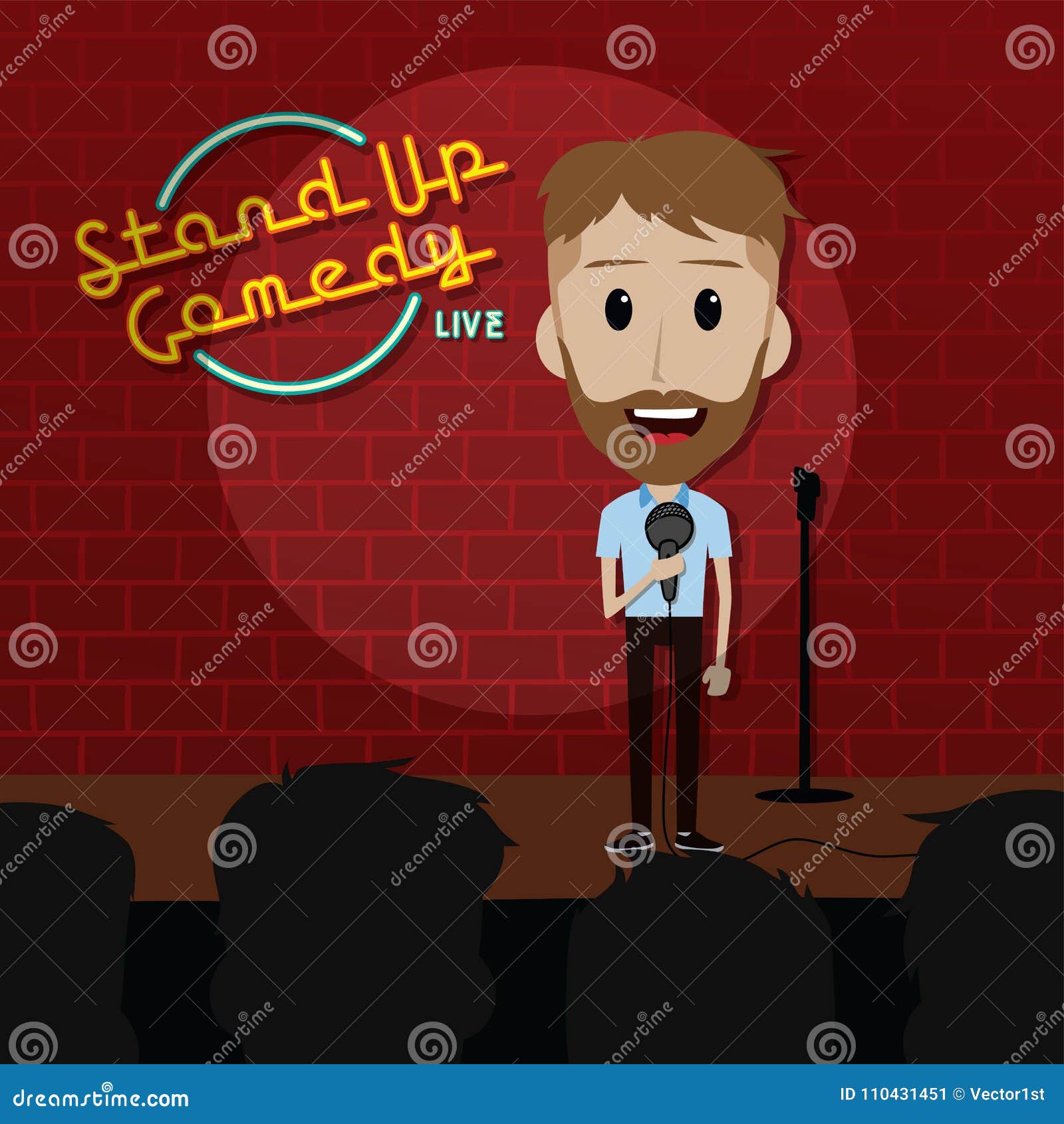 Stand Up Comedy Comic Guy on Stage Stock Vector - Illustration of line ...