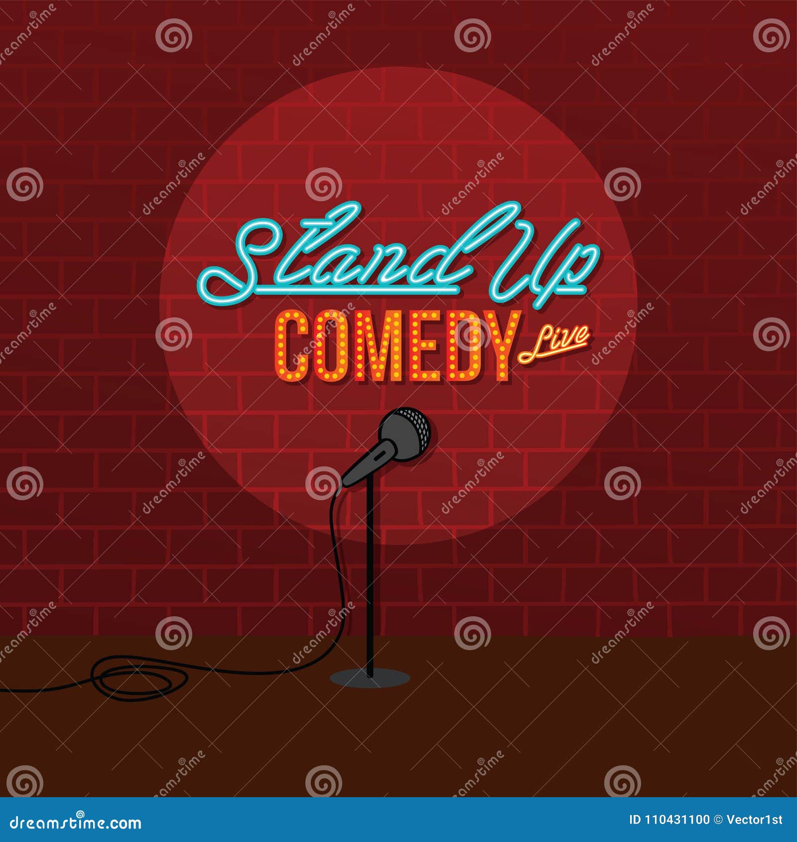 Stand up comedy open mic stock vector. Illustration of brick - 110431100