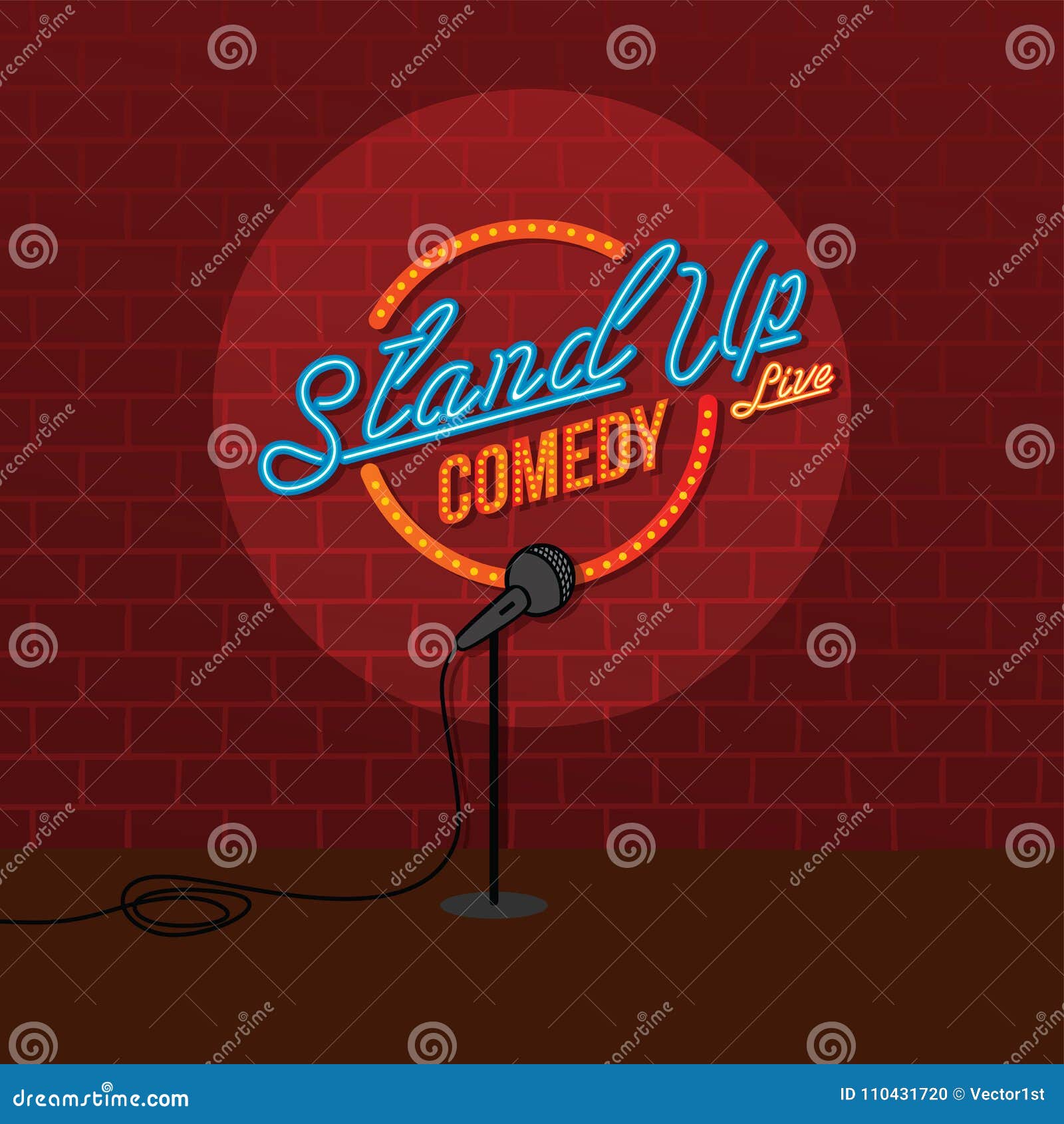 Stand up comedy open mic stock vector. Illustration of neon - 110431720