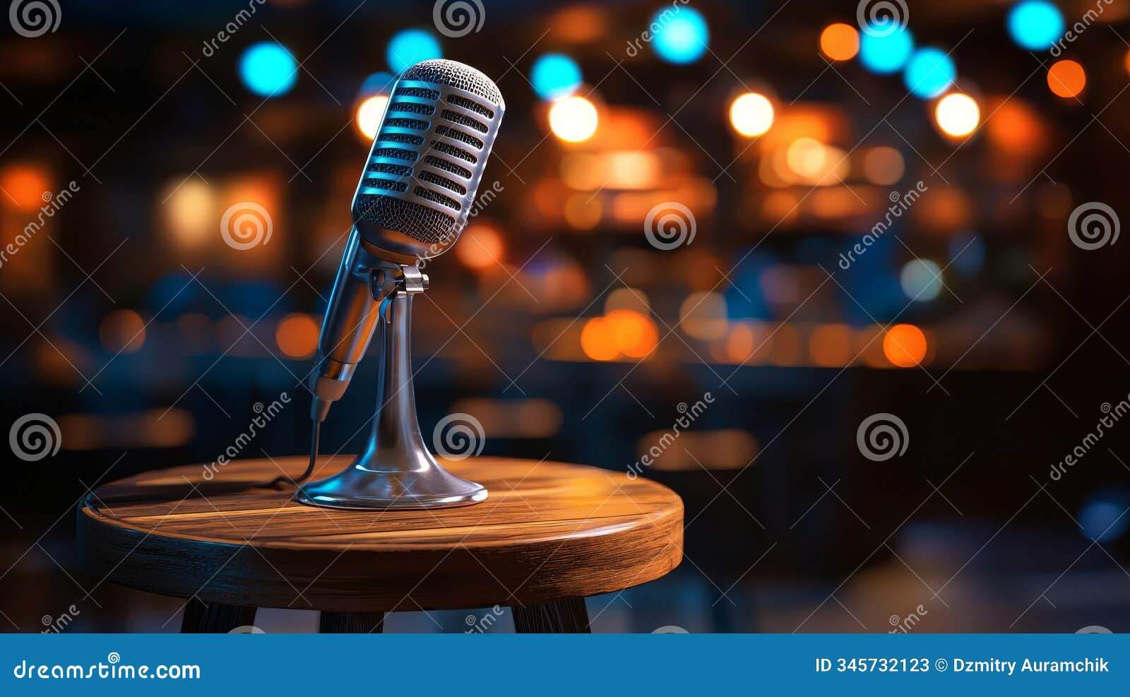 Stand-up Comedy Stage Setup with Microphone and Stool, Featuring ...