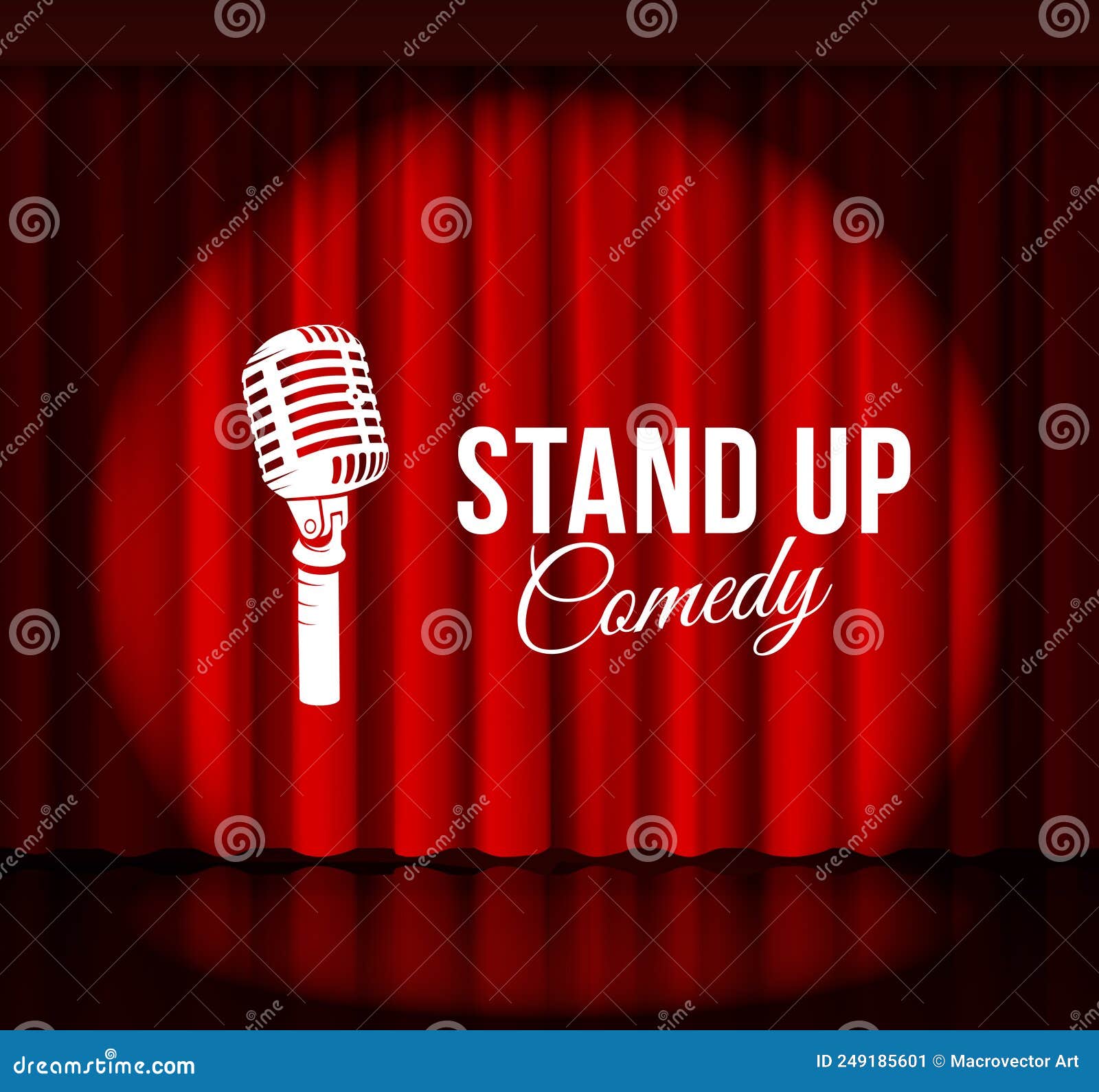Stand Up Comedy Vector Concept with Microphone and Red Curtain Stock ...