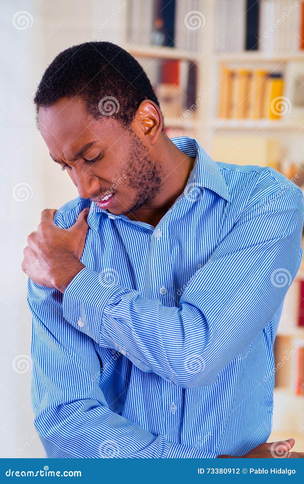Stand Up Man Touching His Shoulder, Pain Expression in His Face Stock ...