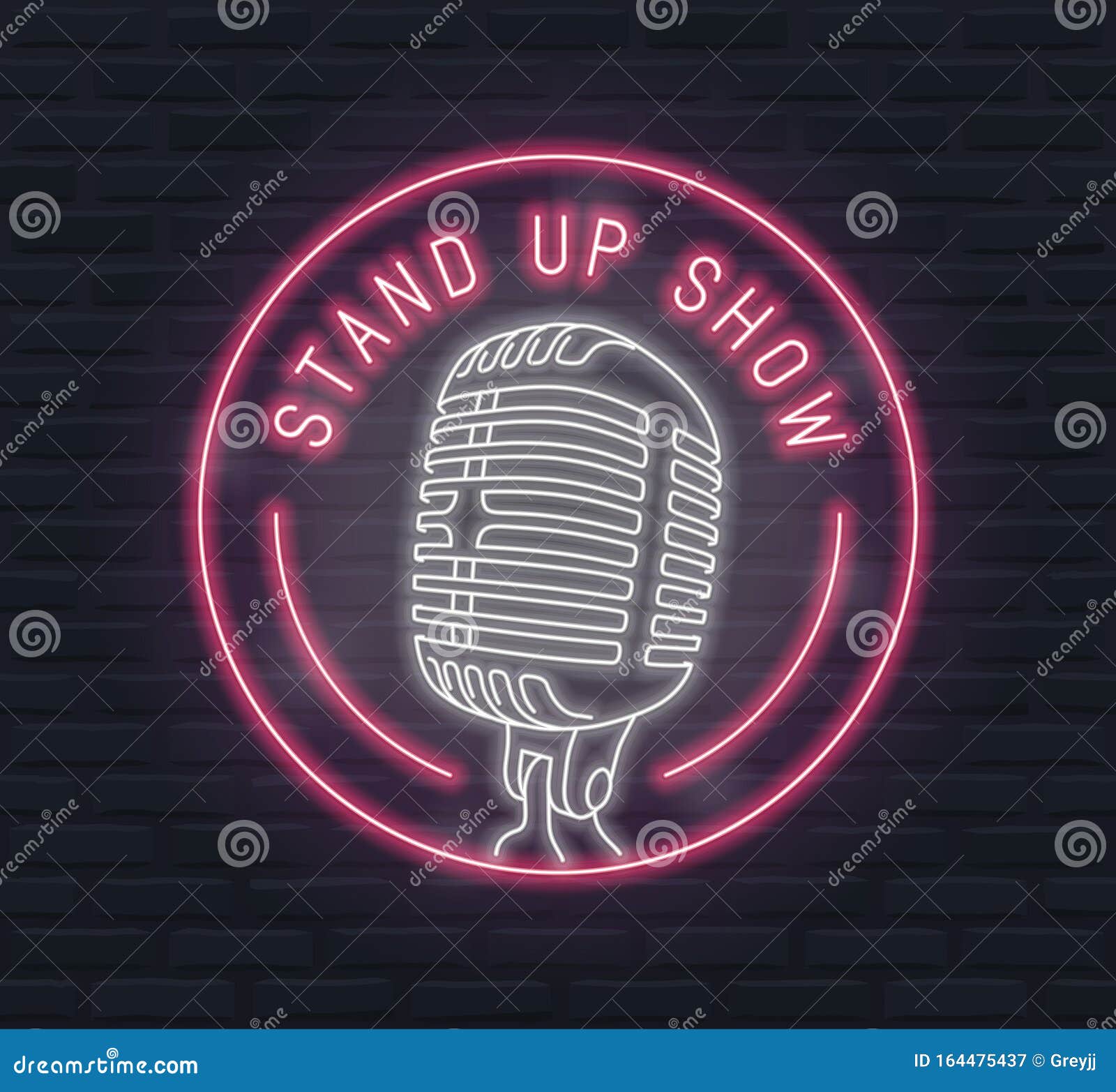 Stand Up Show Neon Sign and Retro Microphone Editorial Photography ...