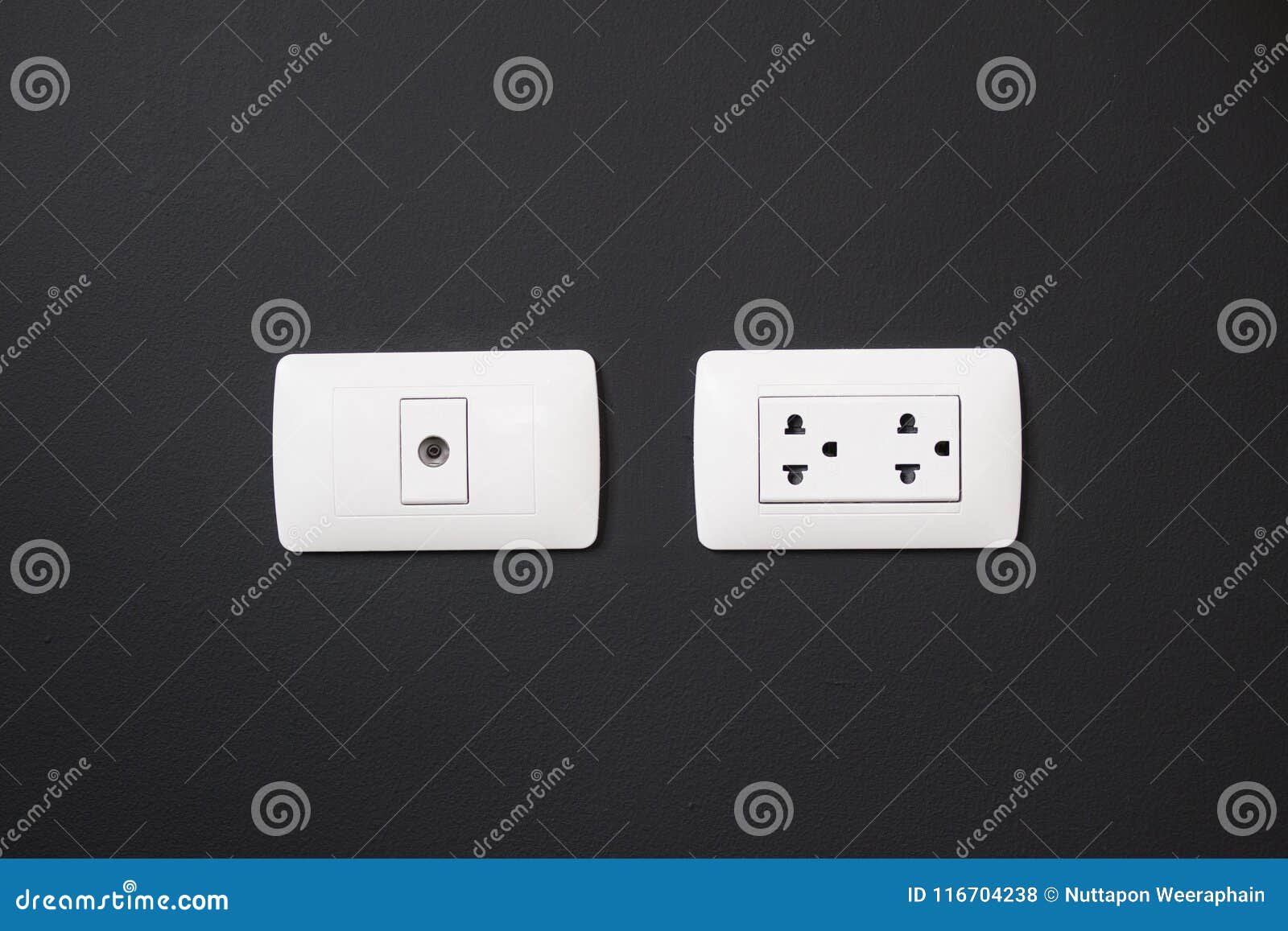 Standard Asia Wall Socket on a Black Concrete Wall Stock Photo - Image ...