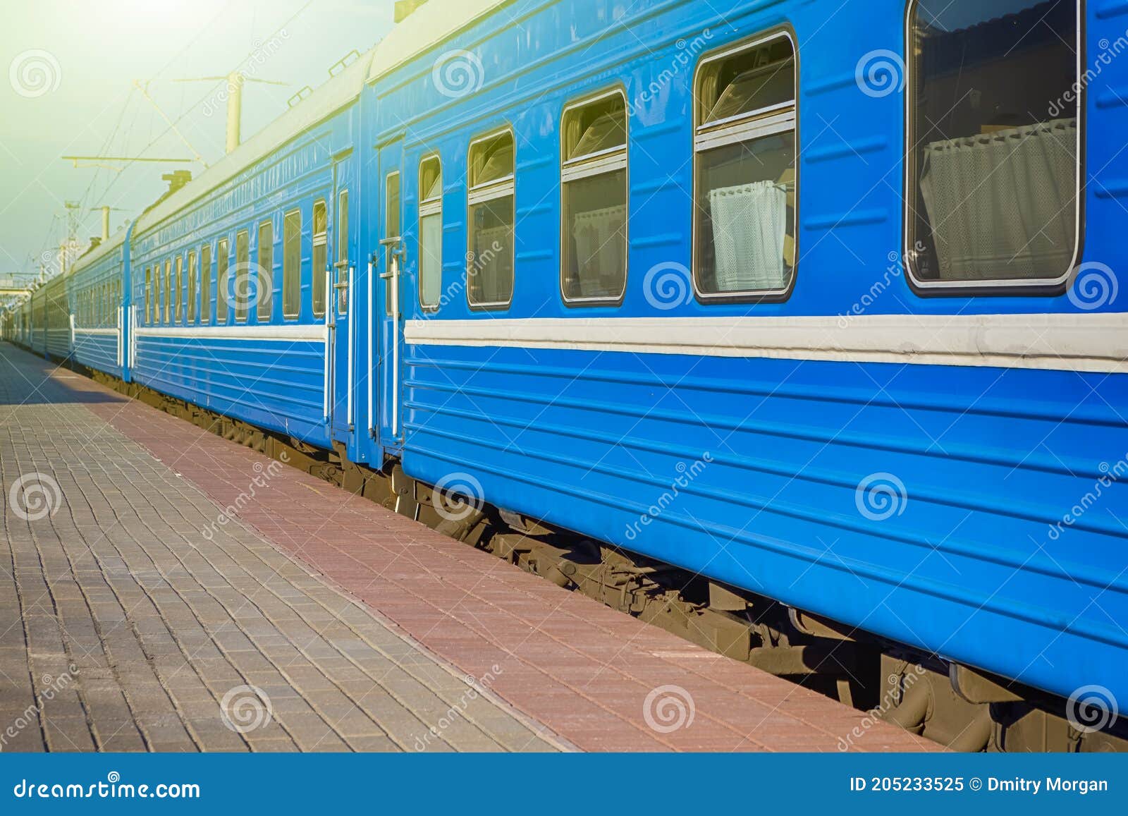 Standard Blue Railway Carriages at Station Platforms at Daytime Stock ...