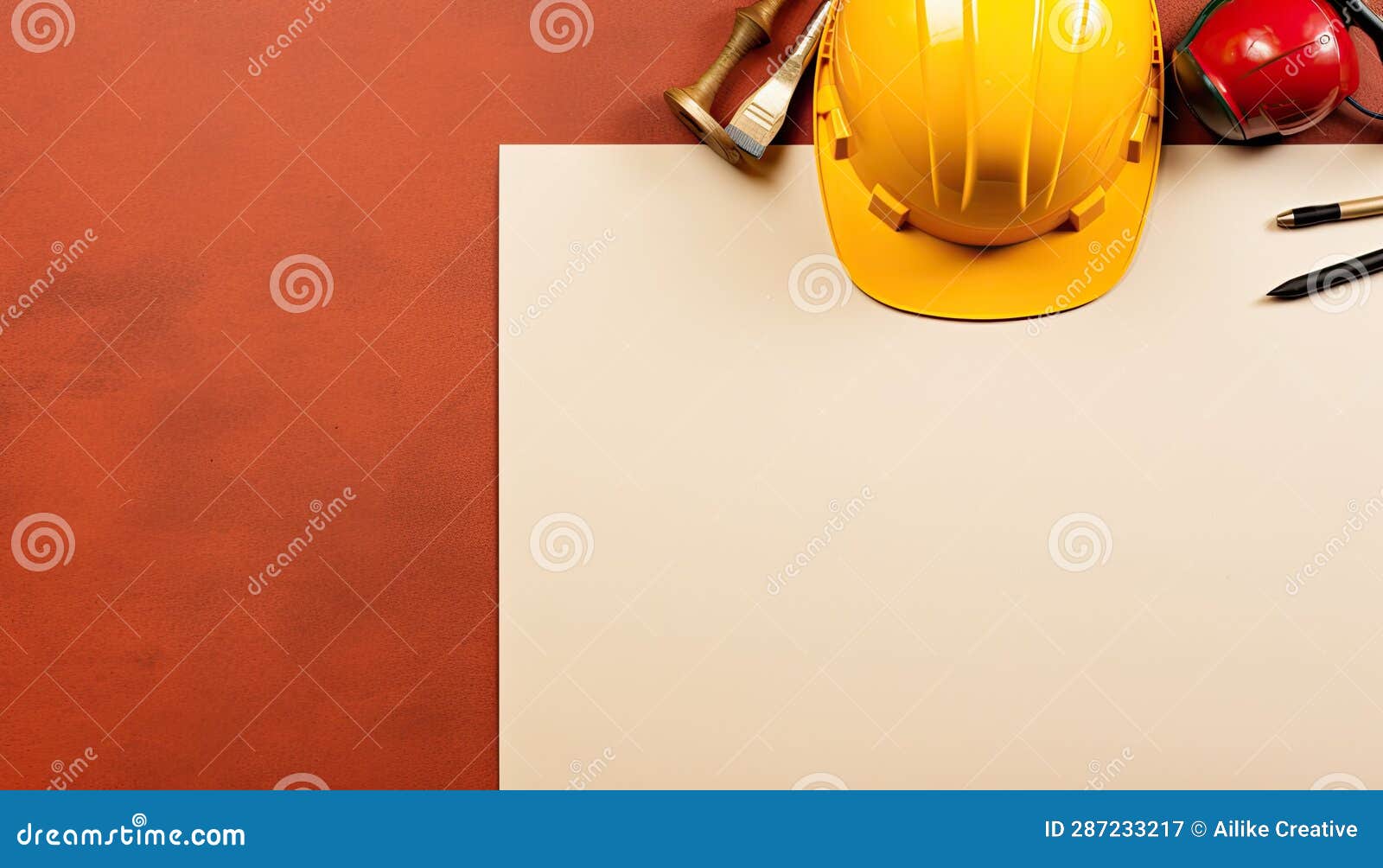 Standard Construction Safety Equipment on Brown Background with Copy ...