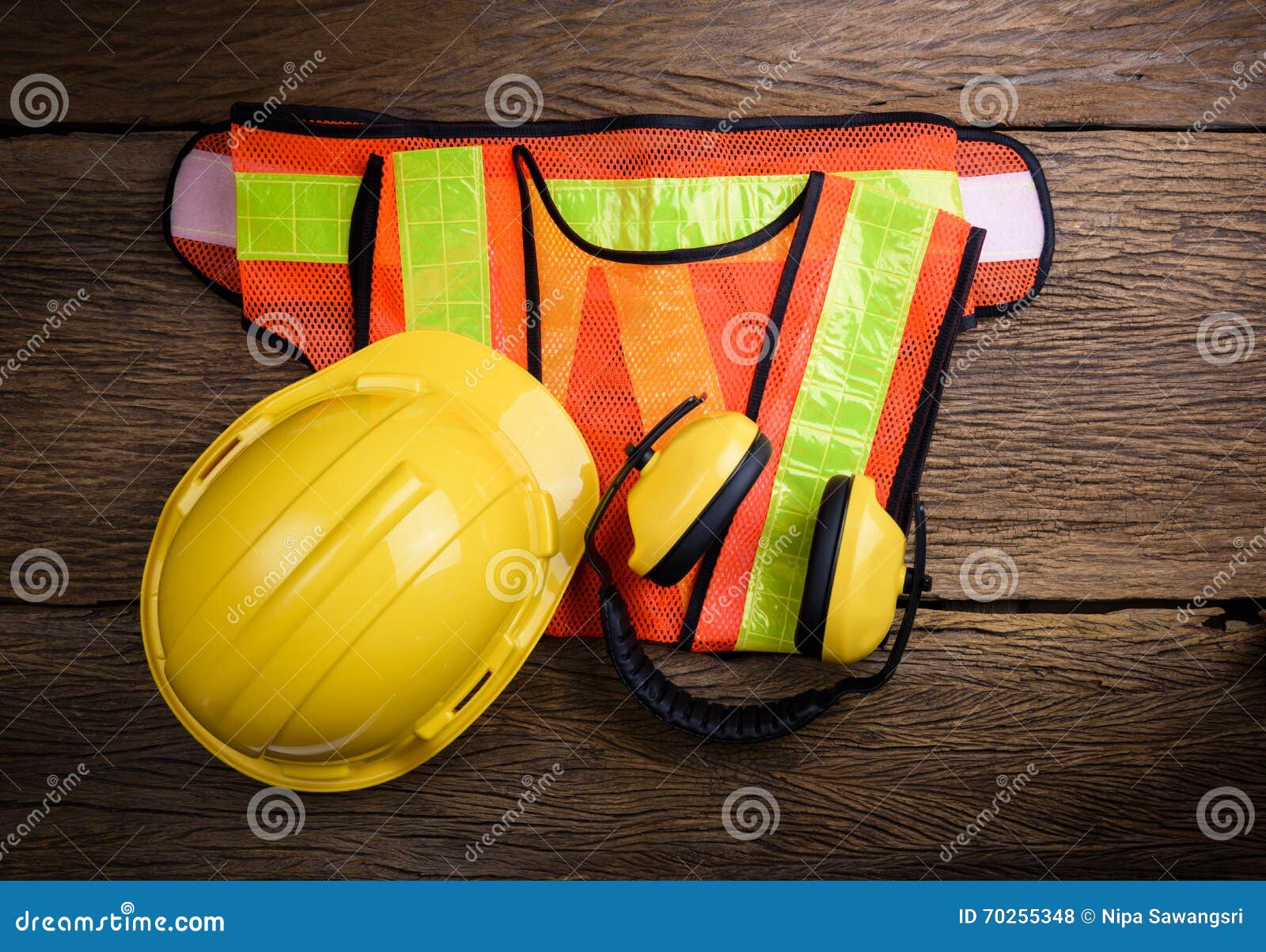 Standard Construction Safety Equipment on Wooden Table Stock Photo ...