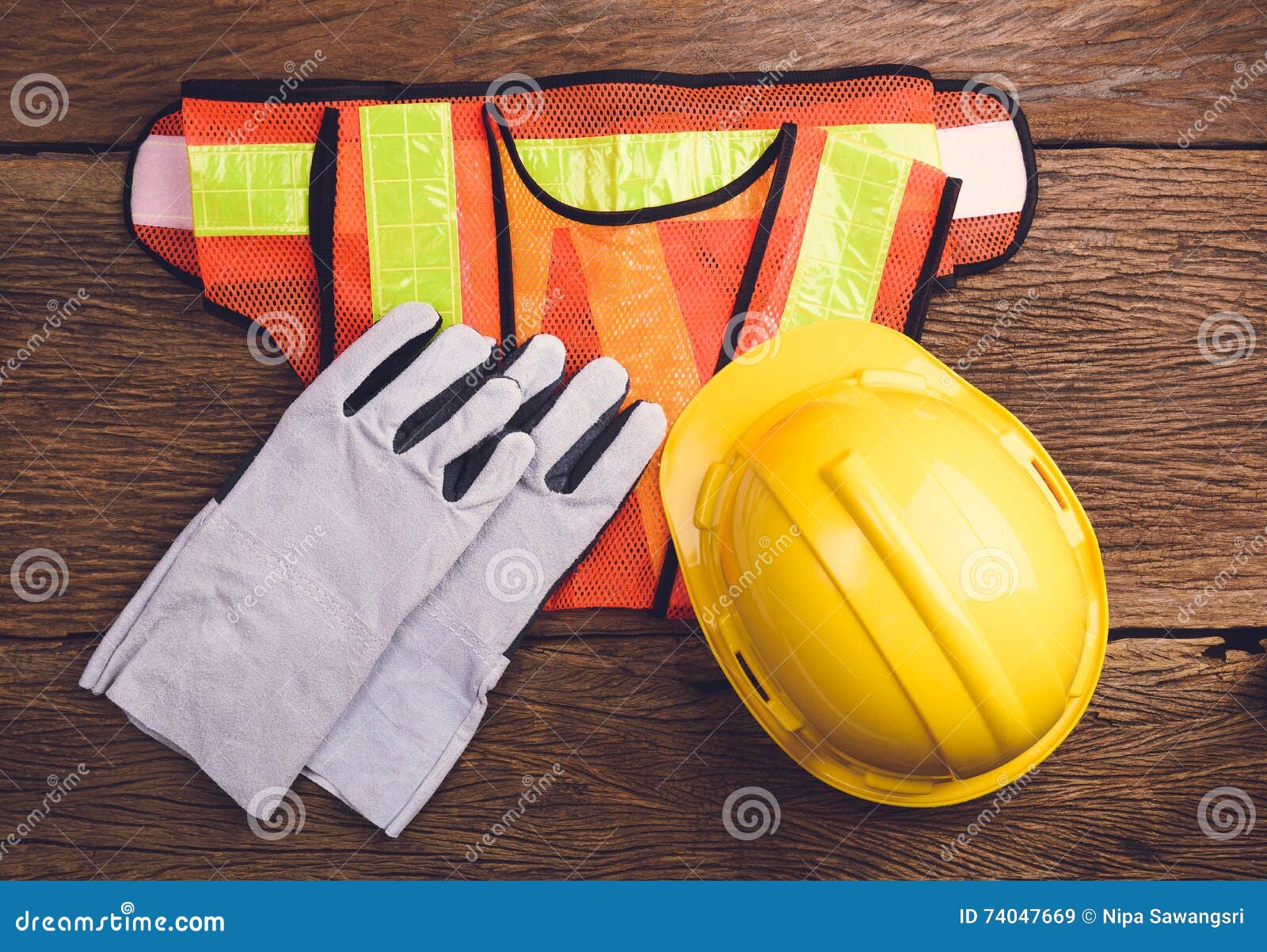 Standard Construction Safety Equipment on Wooden Table Stock Image ...