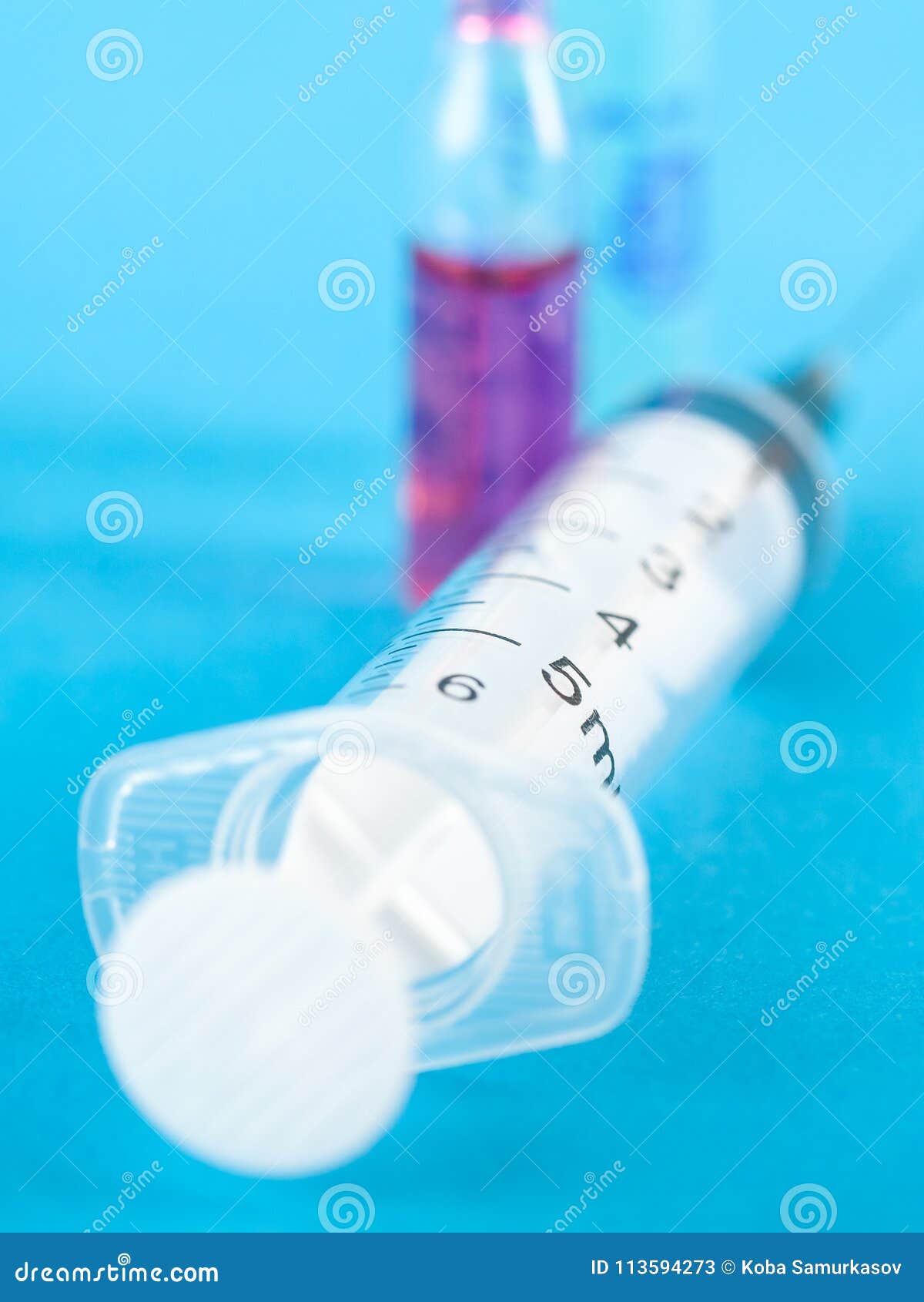 Standard Design Single Use Syringe on Blue Background Stock Image ...