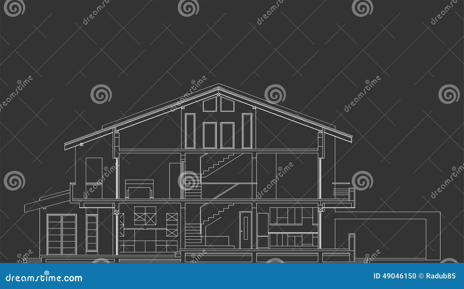 Standard House Facade Section Stock Vector - Illustration of floor ...