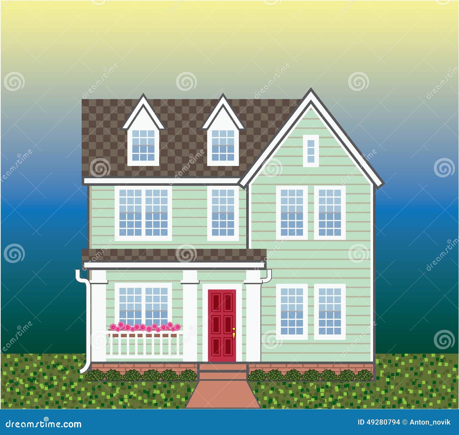 Standard House Facade Cartoon Vector | CartoonDealer.com #49046155