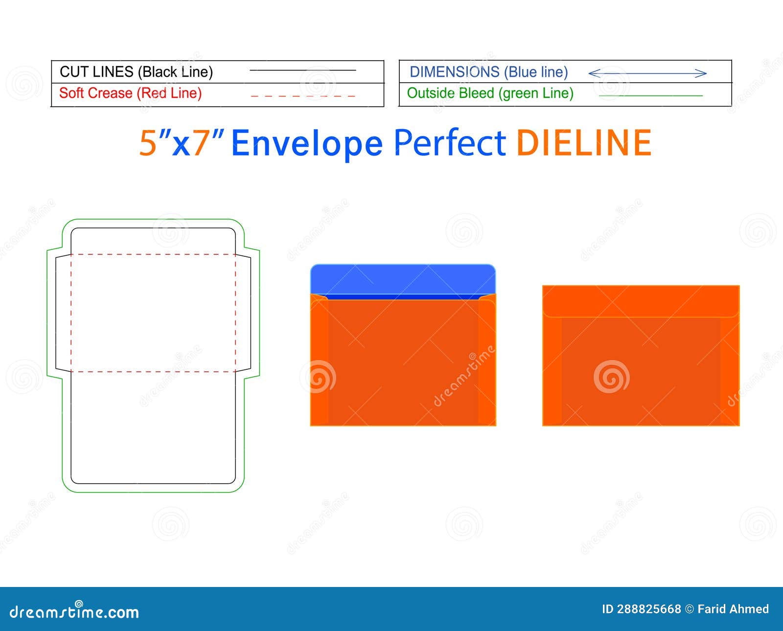Standard Size or 5x7 Inch Envelope Die Line Template and 3D Envelope ...