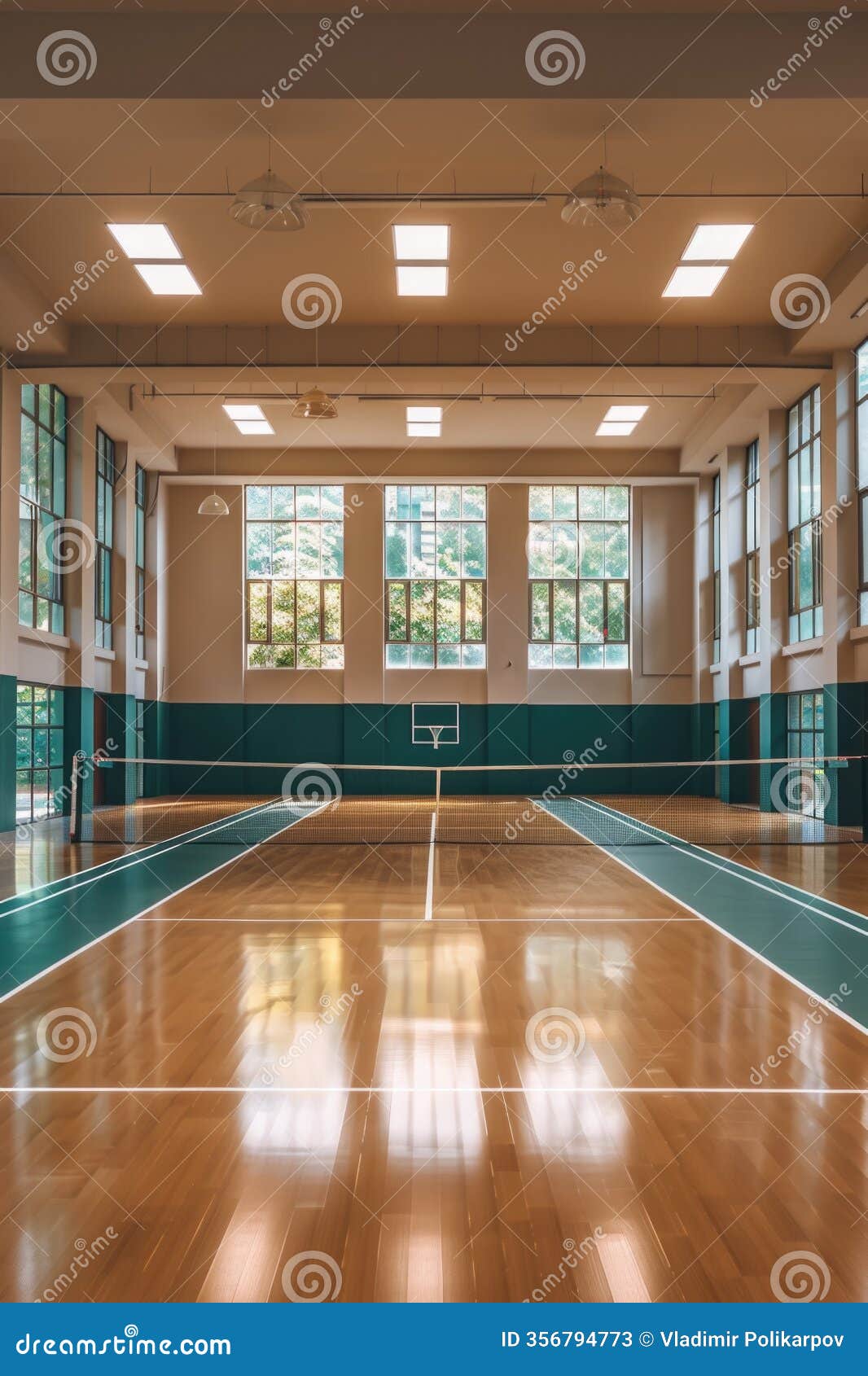 A Standard-sized Basketball Court Inside a Large Building with High ...