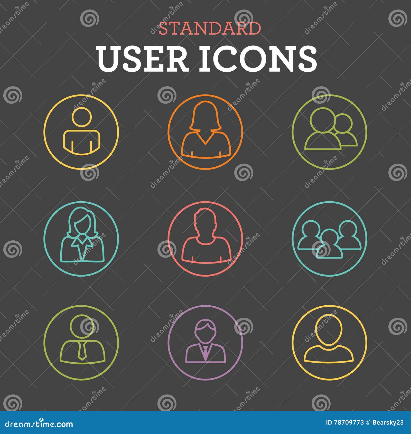 Standard User Icon Set stock vector. Illustration of multiuser - 78709773