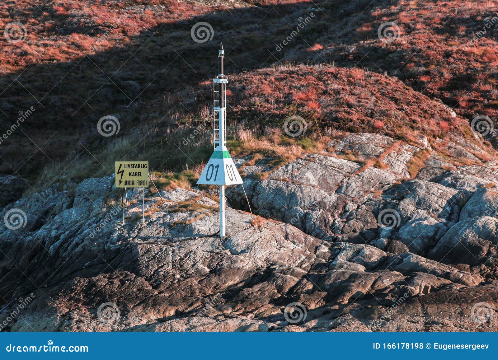 Standard White Metal Beacon and Warning Sign Stock Photo - Image of ...