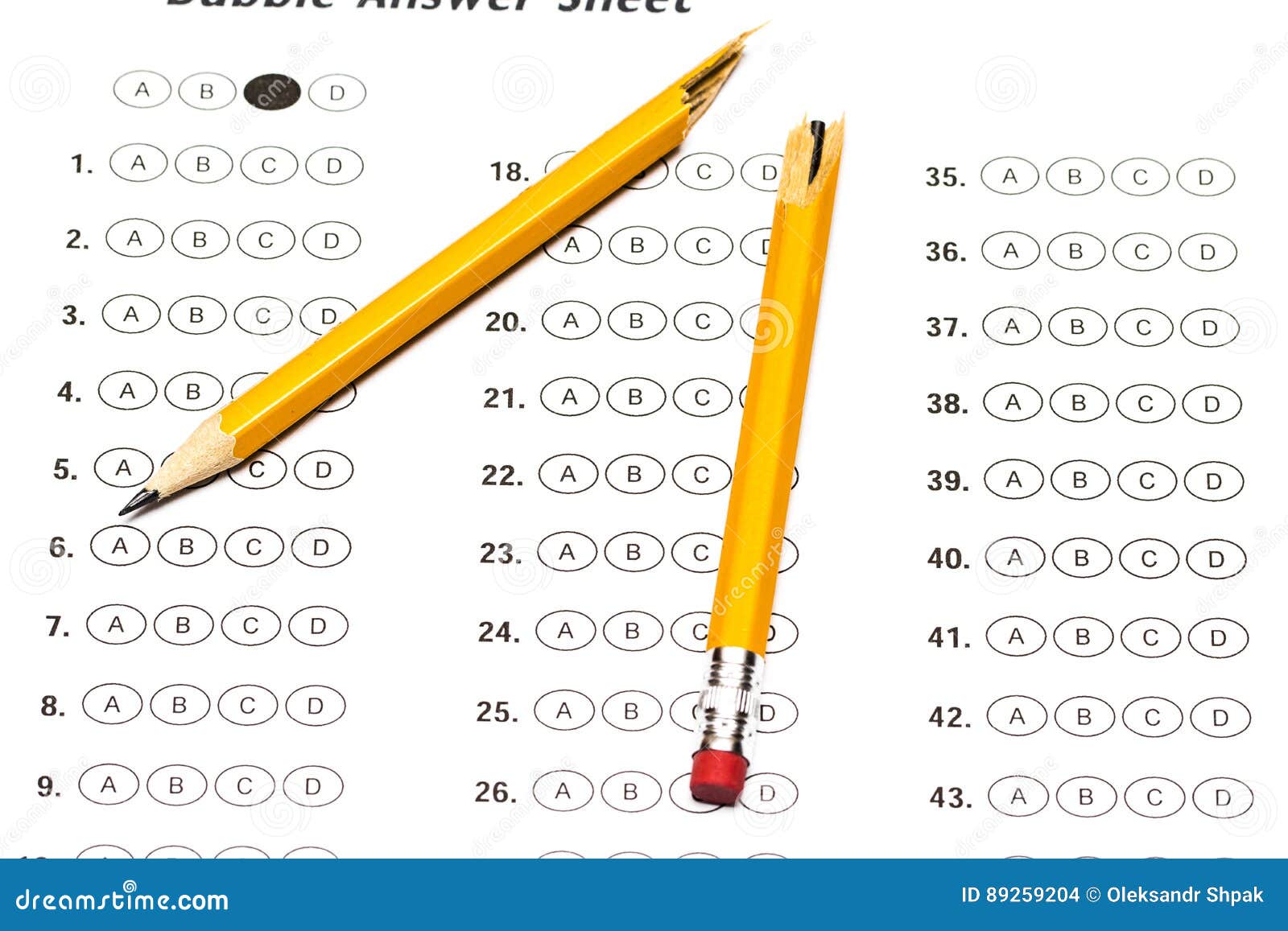 Standardized Test Form with Answers and a Broken Pencil Stock Photo ...
