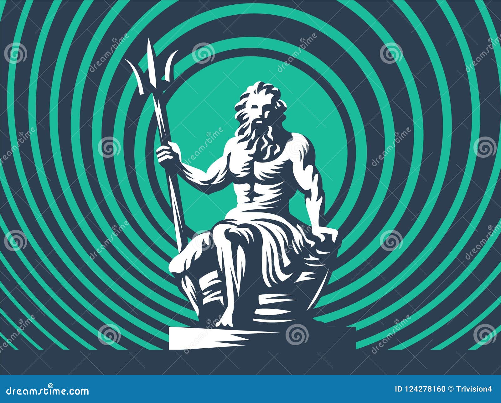 Standbeeld Van Poseidon of Neptunus Met Een Drietand Vector Illustratie ...