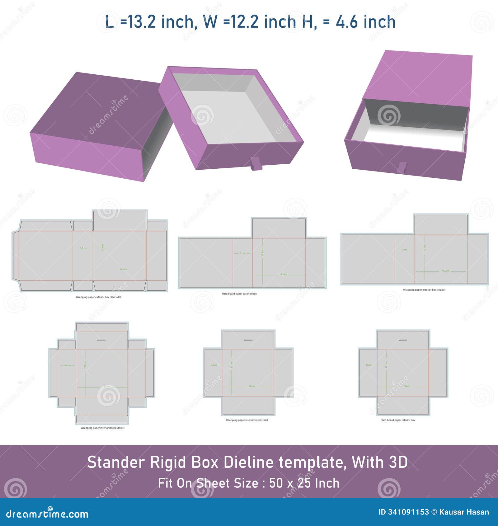 Stander Rigid Box Dieline Template with 3D, Vector File Stock Vector ...