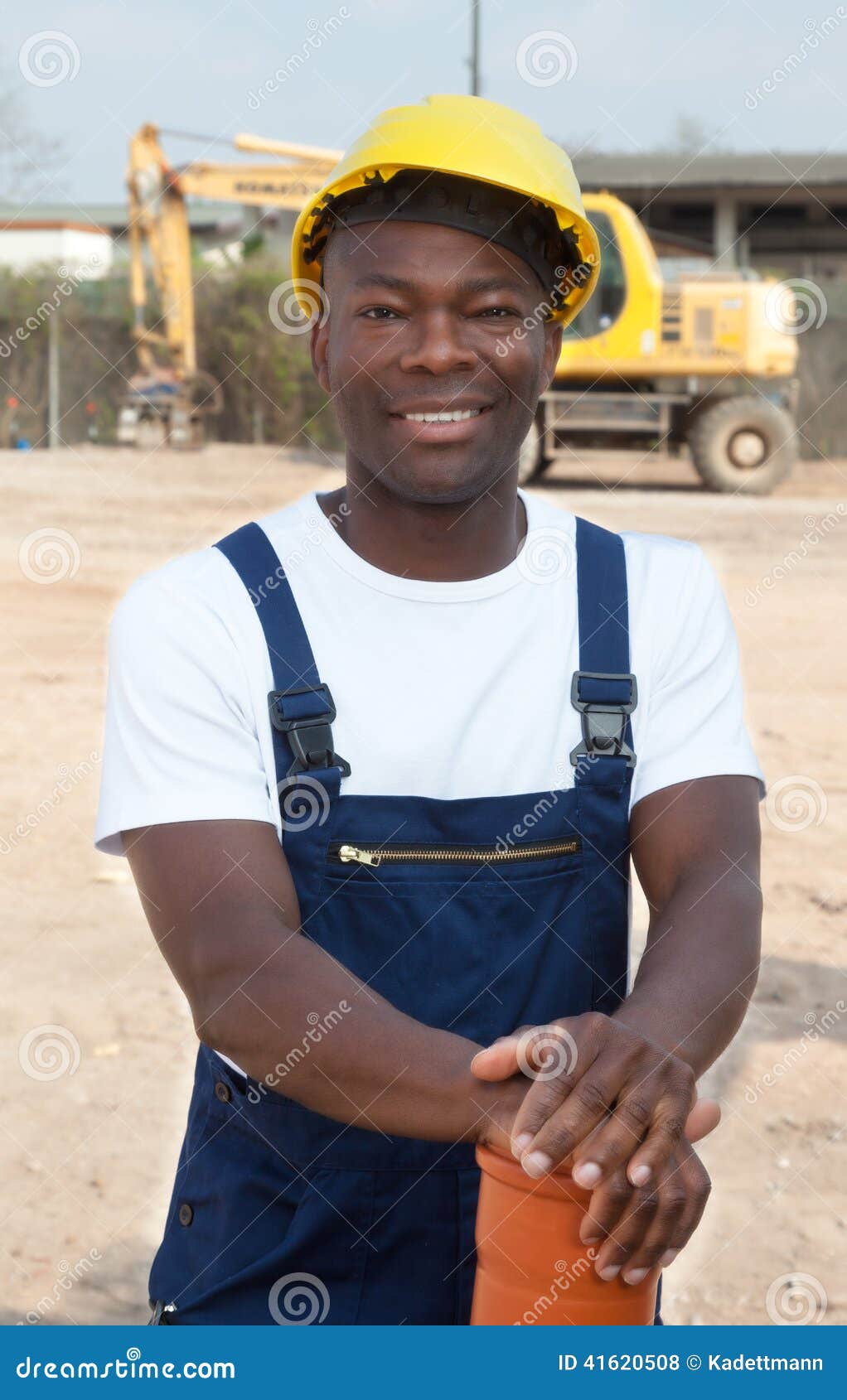 Standing African Construction Worker with Pipe Stock Photo - Image of ...