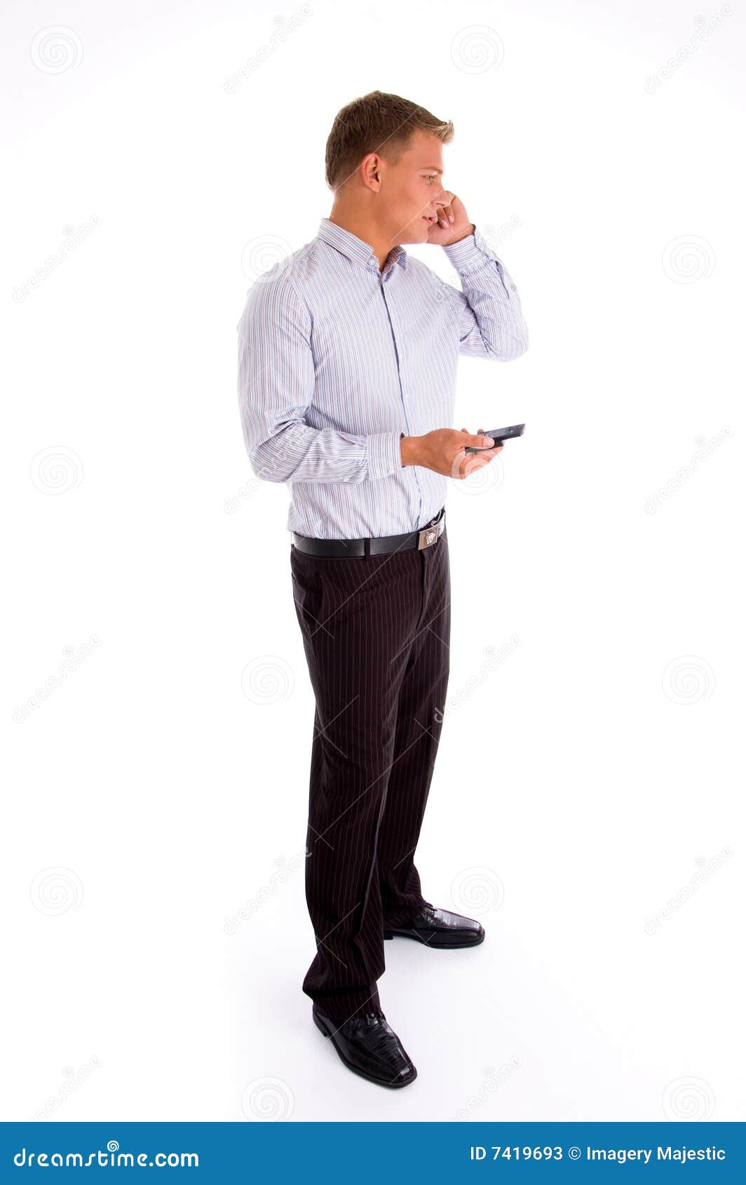 Standing American Man Talking on Cell Phone Stock Image - Image of ...
