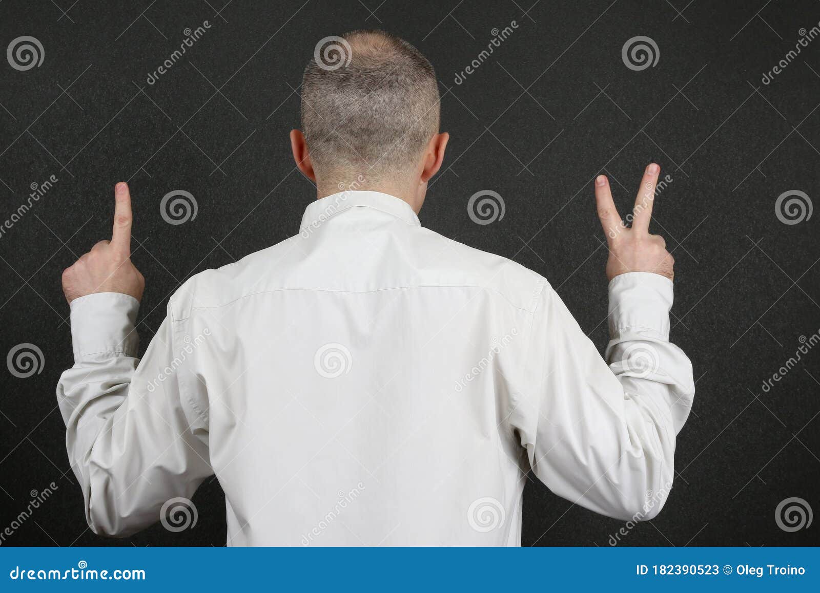 Standing Back, the Man Hands Shows the Signs of 1 and 2 Stock Image ...