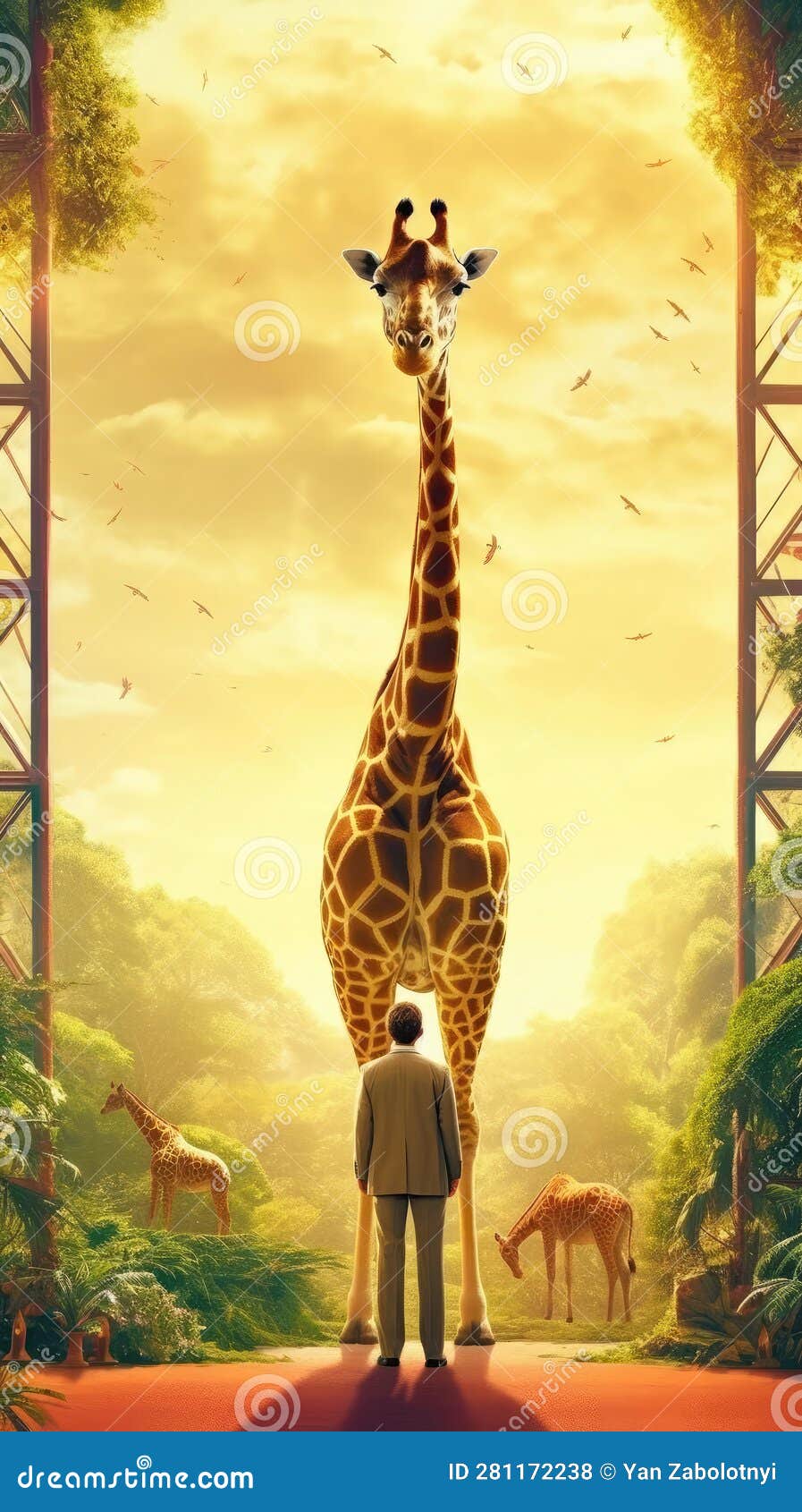 Standing Backwards the Zookeeper is Shown Out in Front of a Towering ...