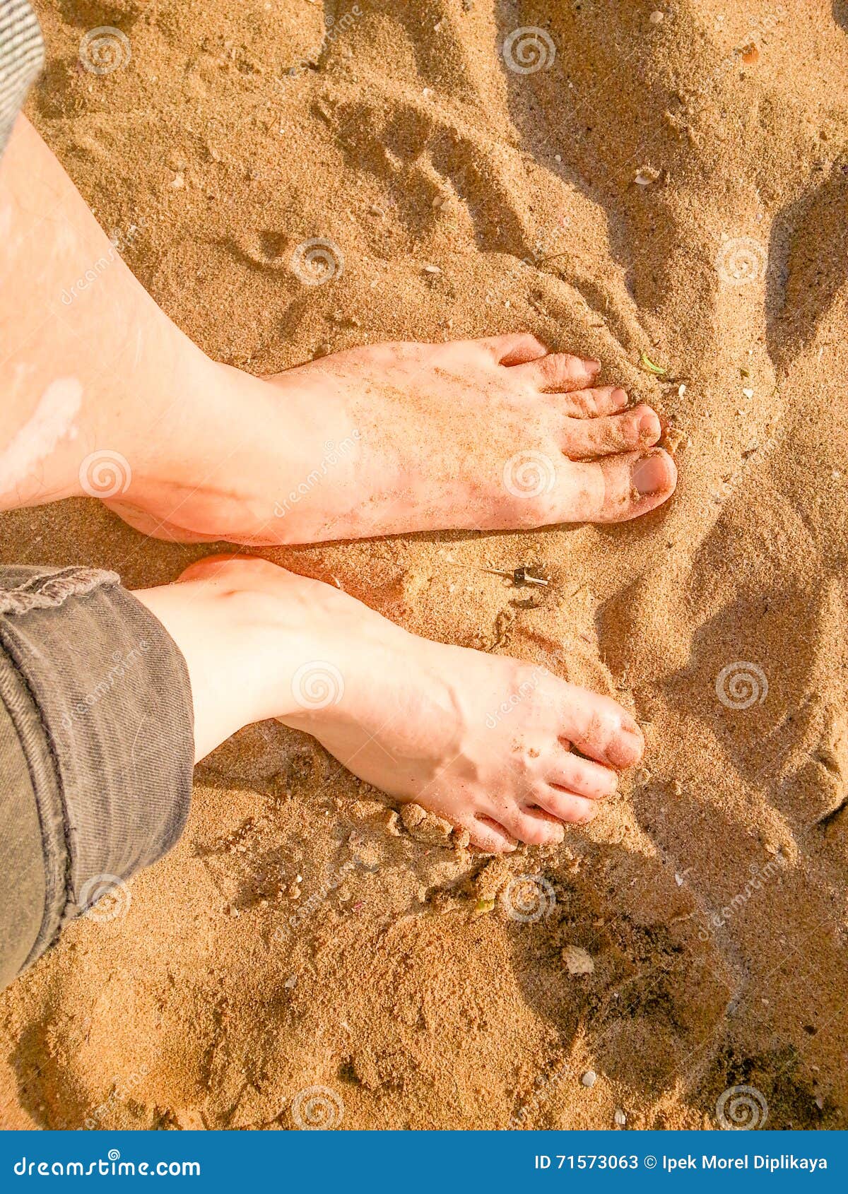 Standing Barefoot on the Beach Top View. Sand Texture. Stock Image ...