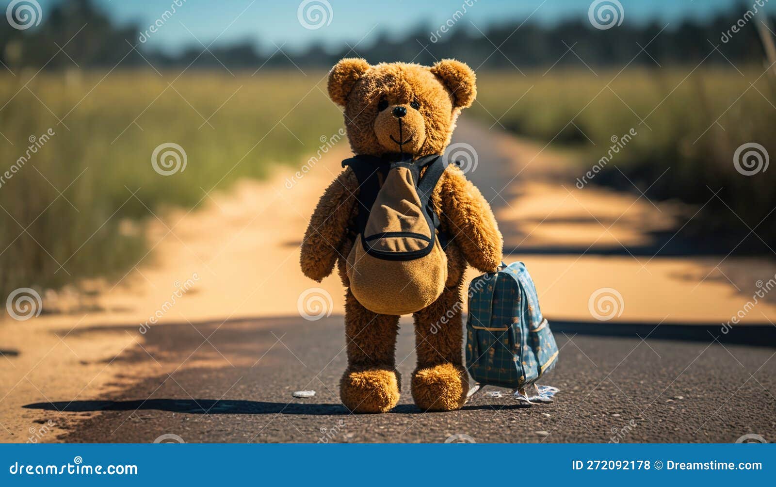 A Standing Bear with a Backpack at the Crossroad. Generative AI Stock ...