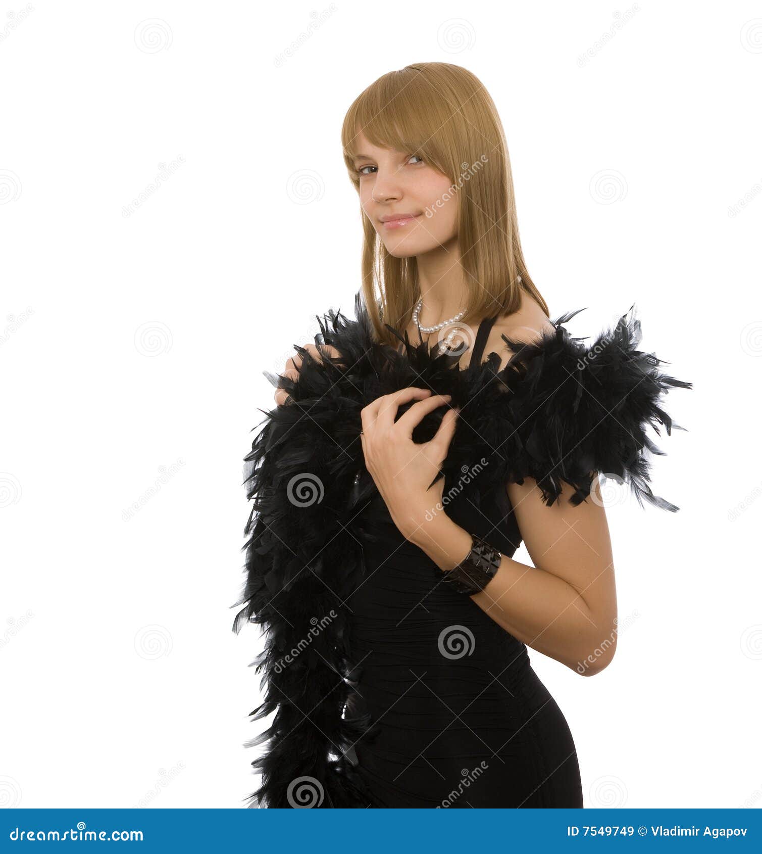 Standing Beautiful Girl in Boa Stock Image - Image of gown, lady: 7549749