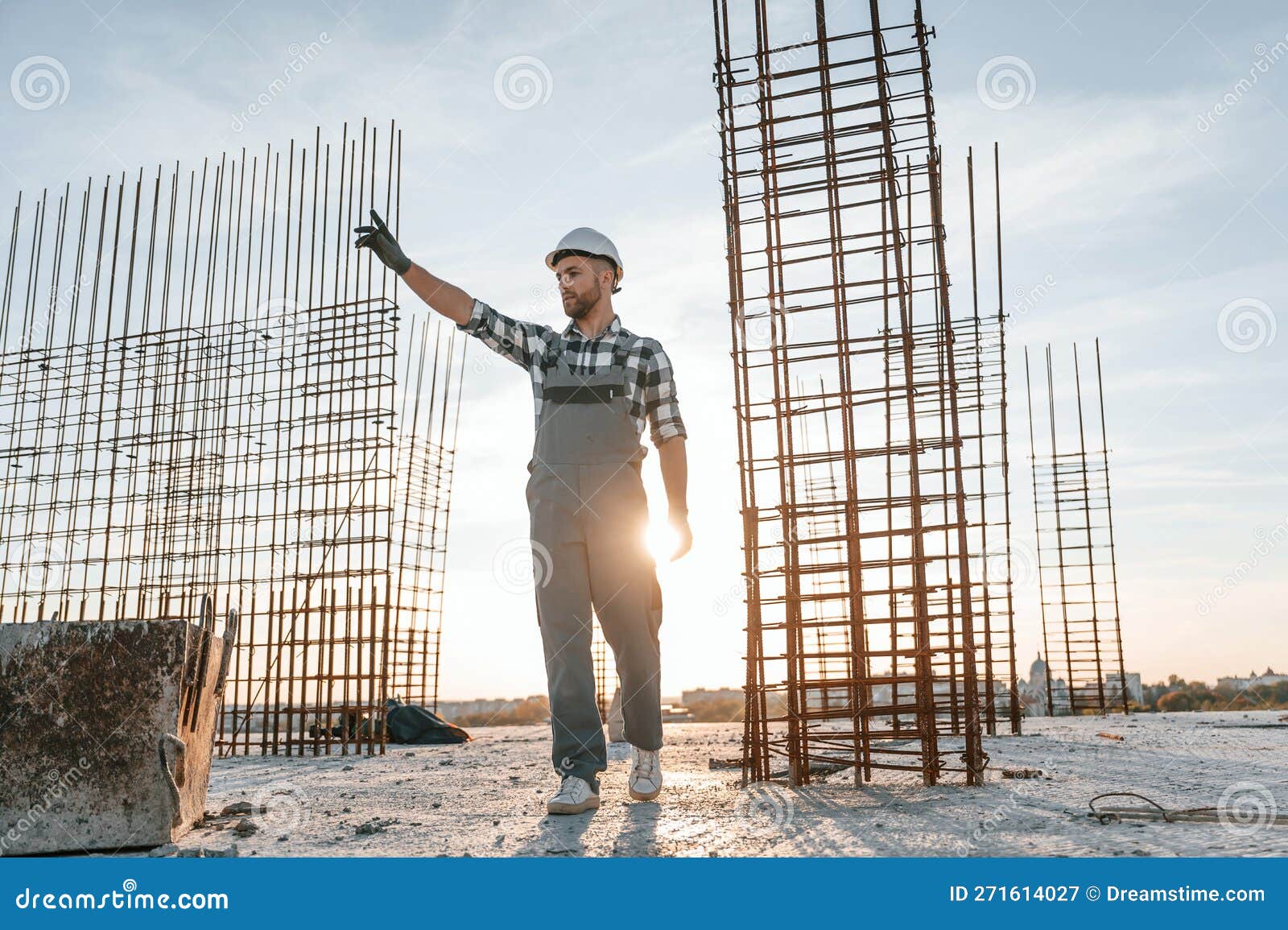 Standing in a Beautiful Sunlight. Man is Working on the Construction ...