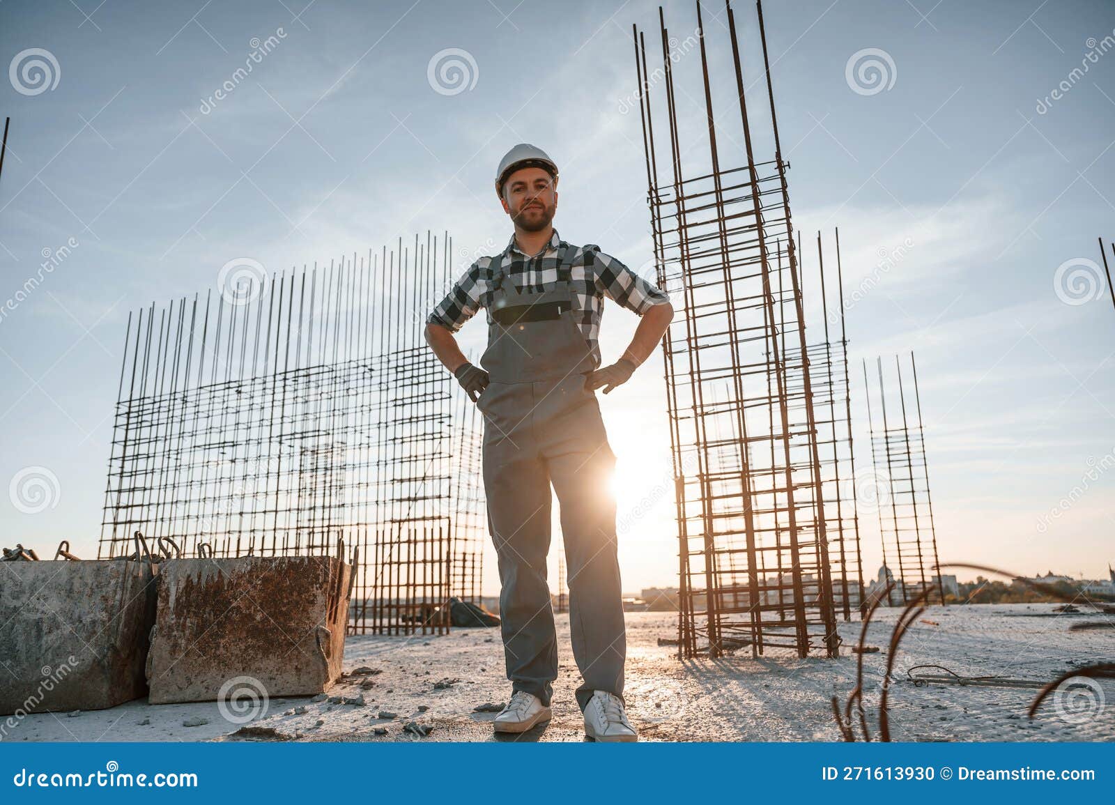 Standing in a Beautiful Sunlight. Man is Working on the Construction ...