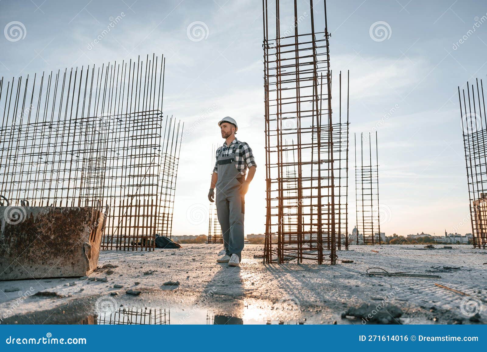 Standing in a Beautiful Sunlight. Man is Working on the Construction ...