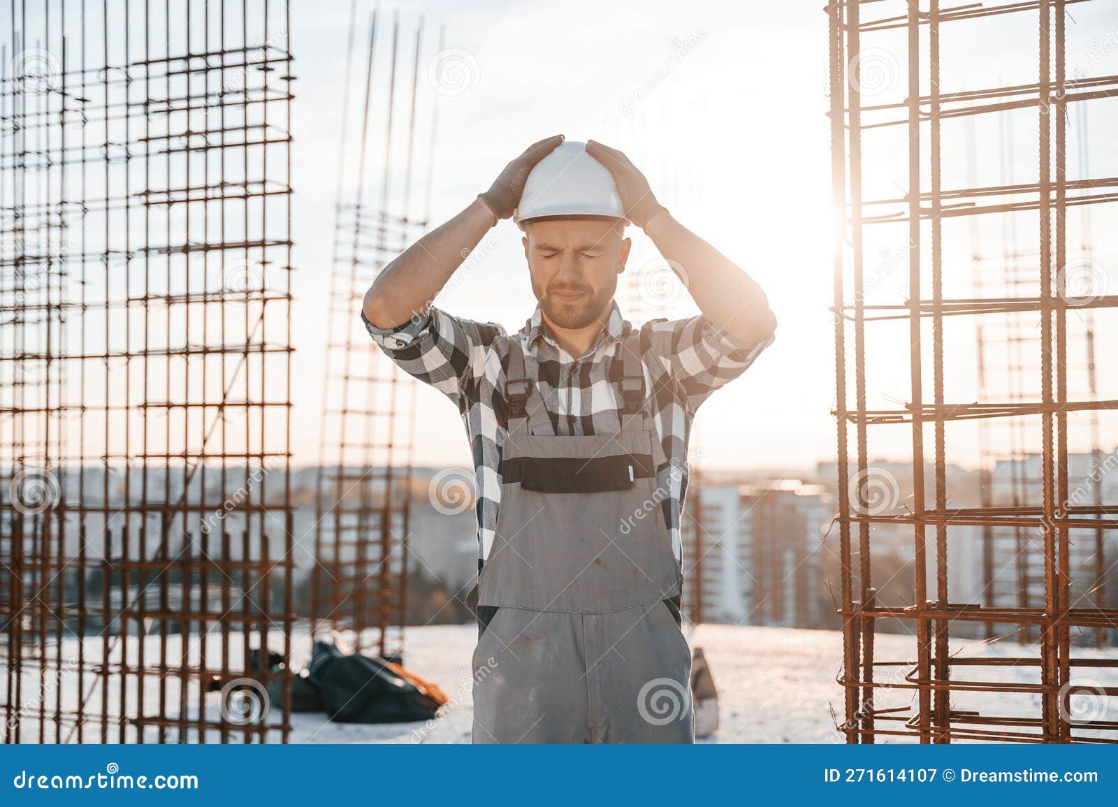 Standing in a Beautiful Sunlight. Man is Working on the Construction ...