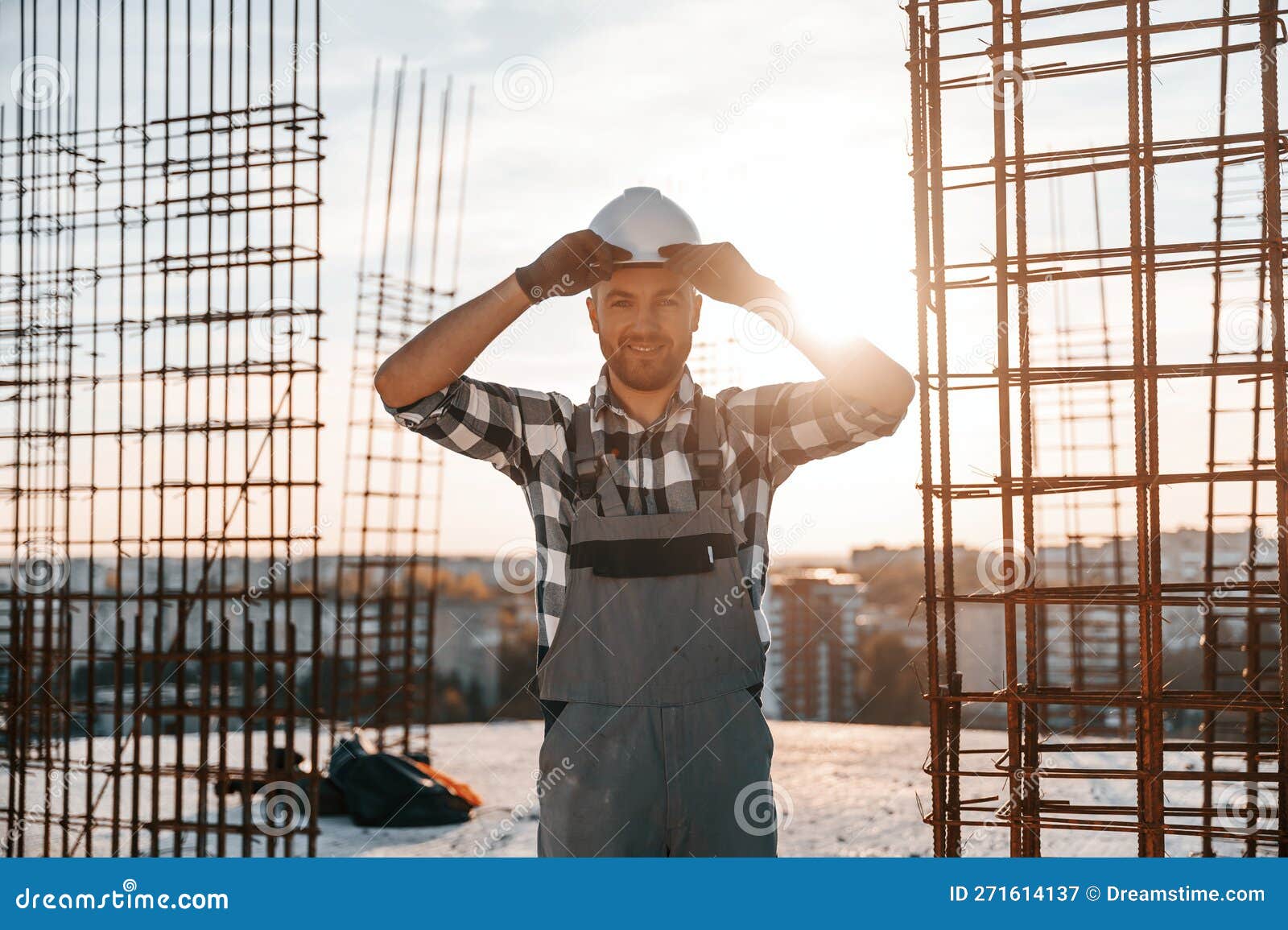 Standing in a Beautiful Sunlight. Man is Working on the Construction ...