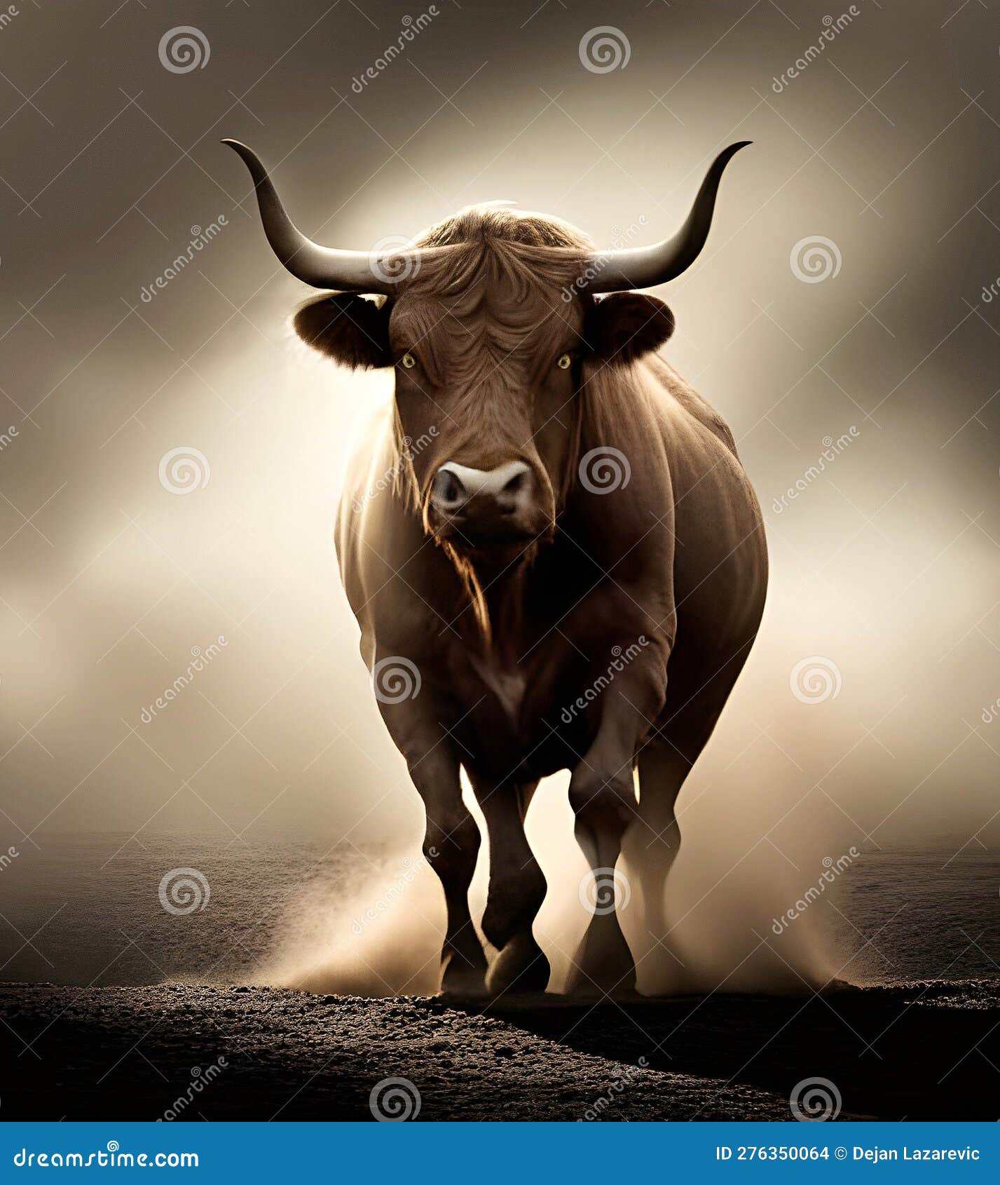 Standing Bull Surrounded by Dust, Ready To Fight Stock Illustration ...