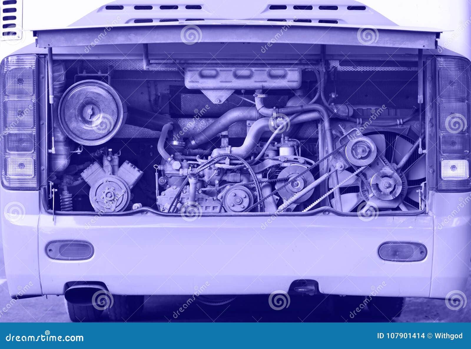 Bus engine blue toning stock photo. Image of outdoors - 107901414
