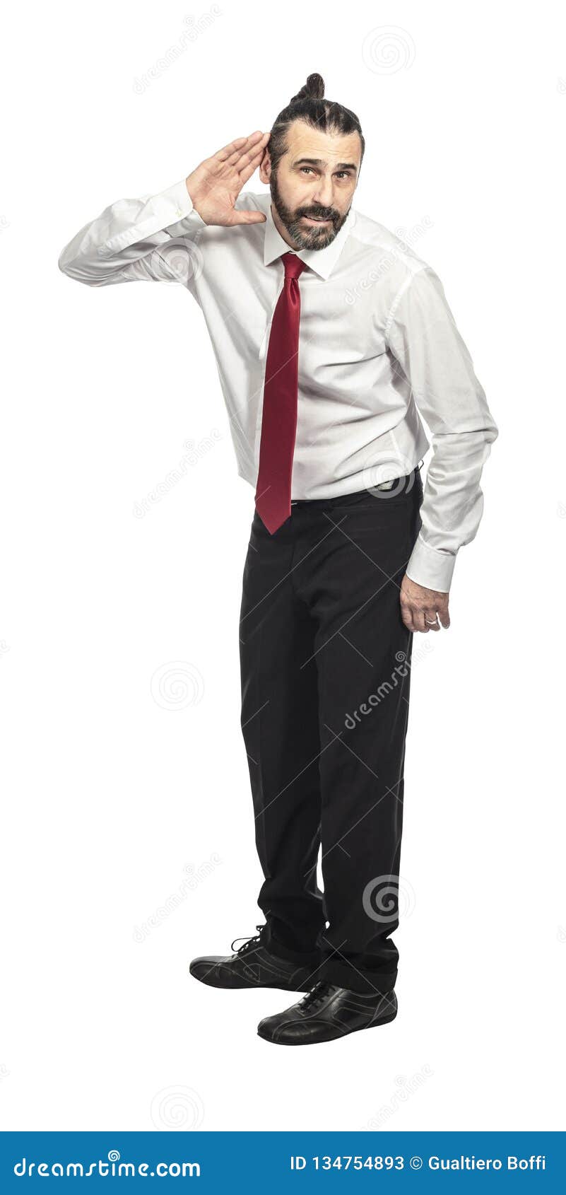 Standing Businessman Listening Pose Stock Image - Image of sound ...