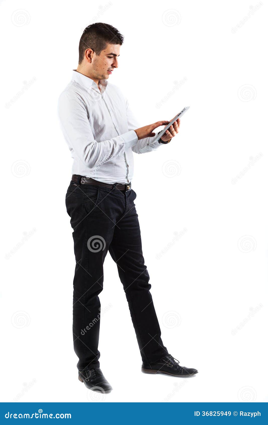 Standing Businessman with Tablet Stock Image - Image of planning ...