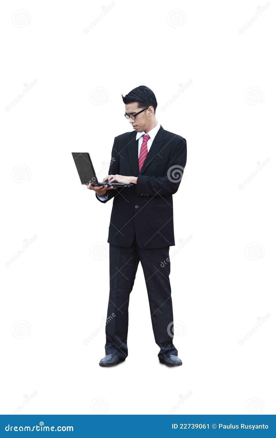 Standing Businessman Using Laptop Stock Image - Image of businessman ...