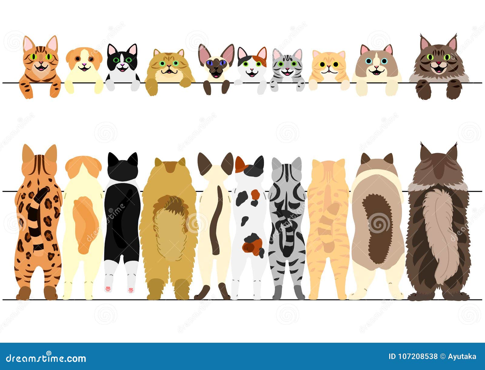 Standing Cats Front and Back Border Set Stock Vector - Illustration of ...