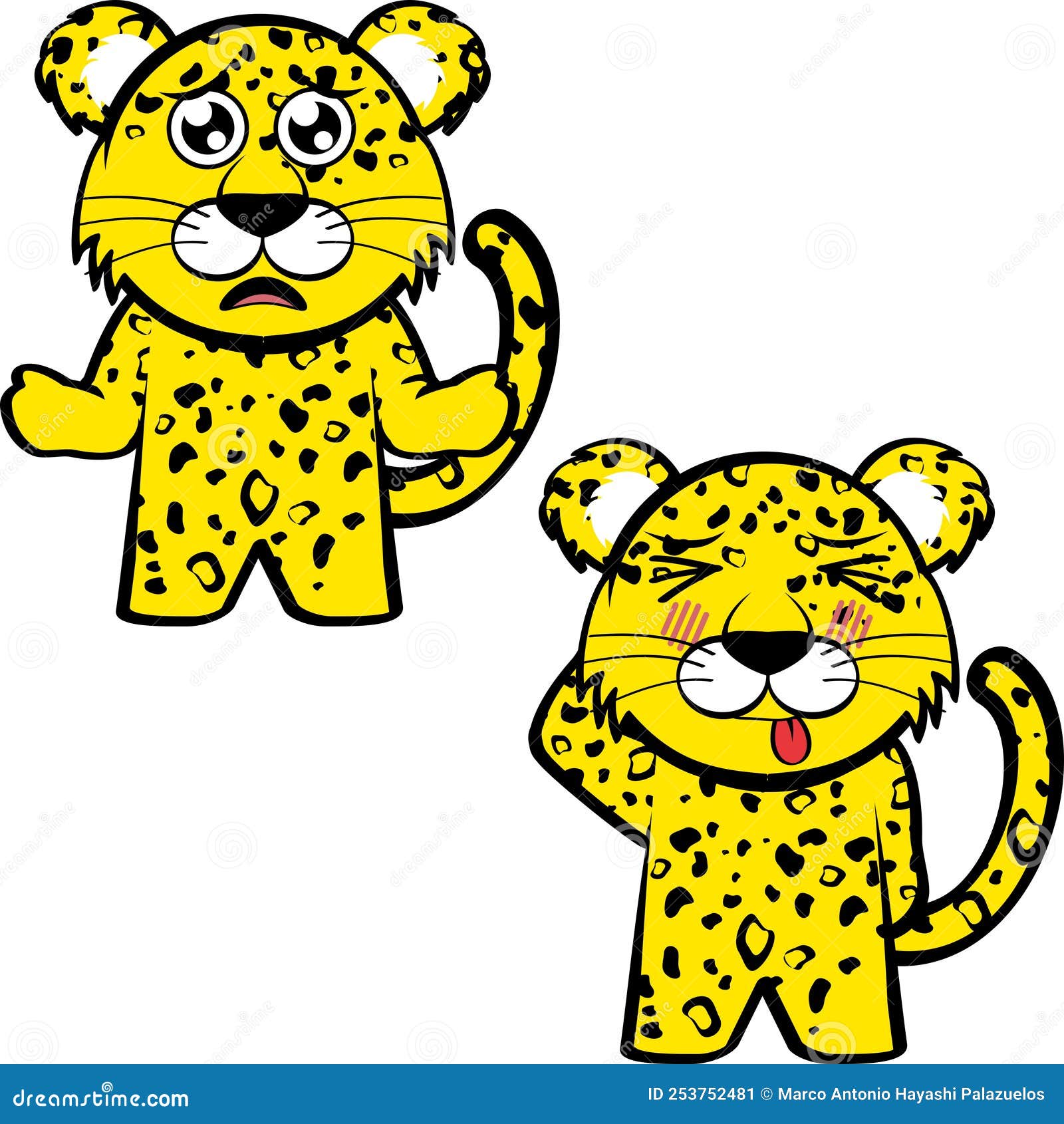 Standing Chibi Leopard Kid Character Cartoon Expressions Pack Stock ...
