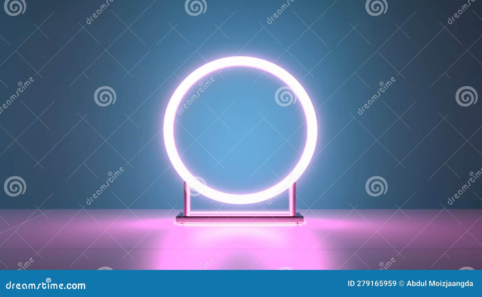 Standing Circle Neon Light in White with Clean Backdrop Stock ...
