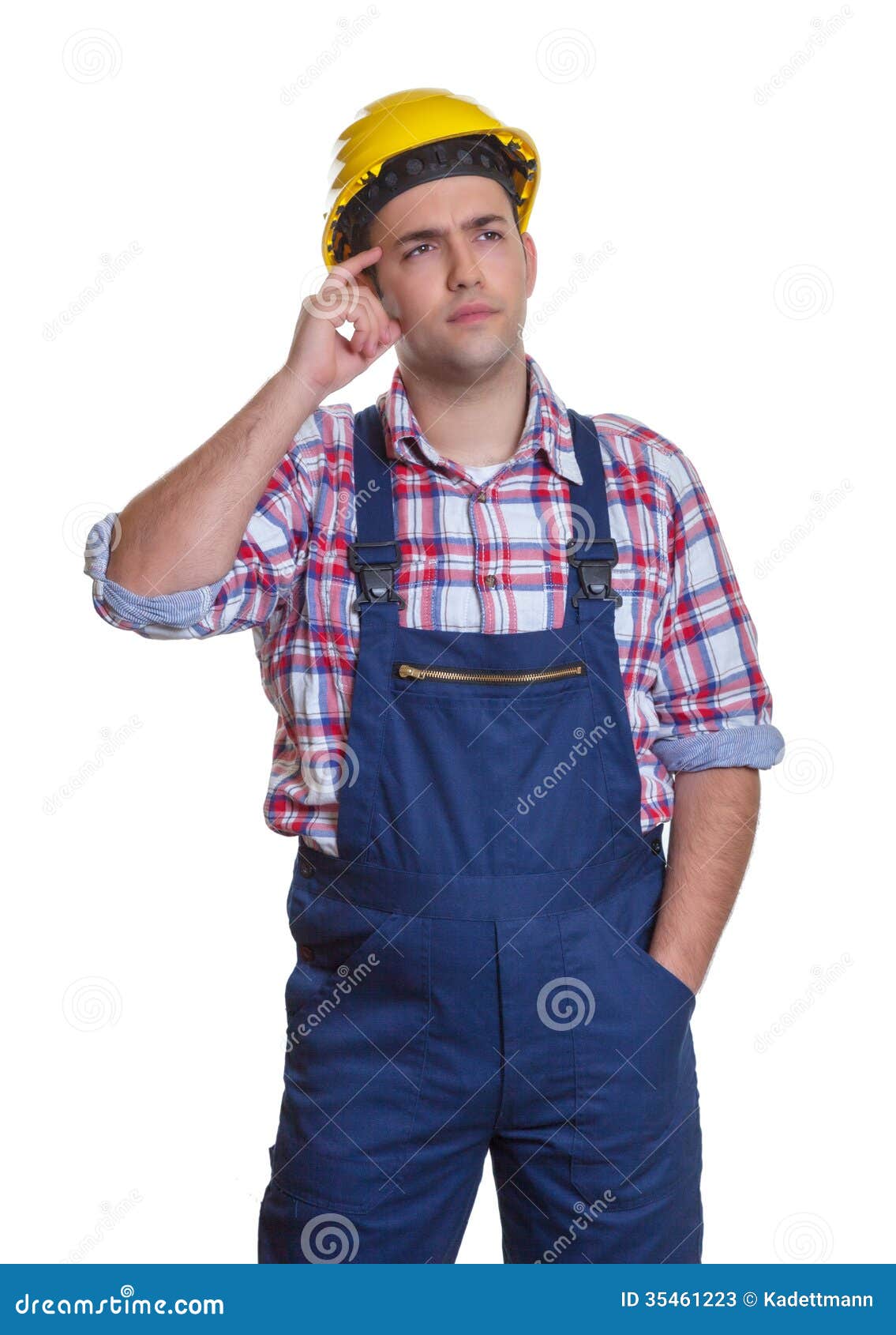 Standing Construction Worker Thinking About The Project Stock Image ...