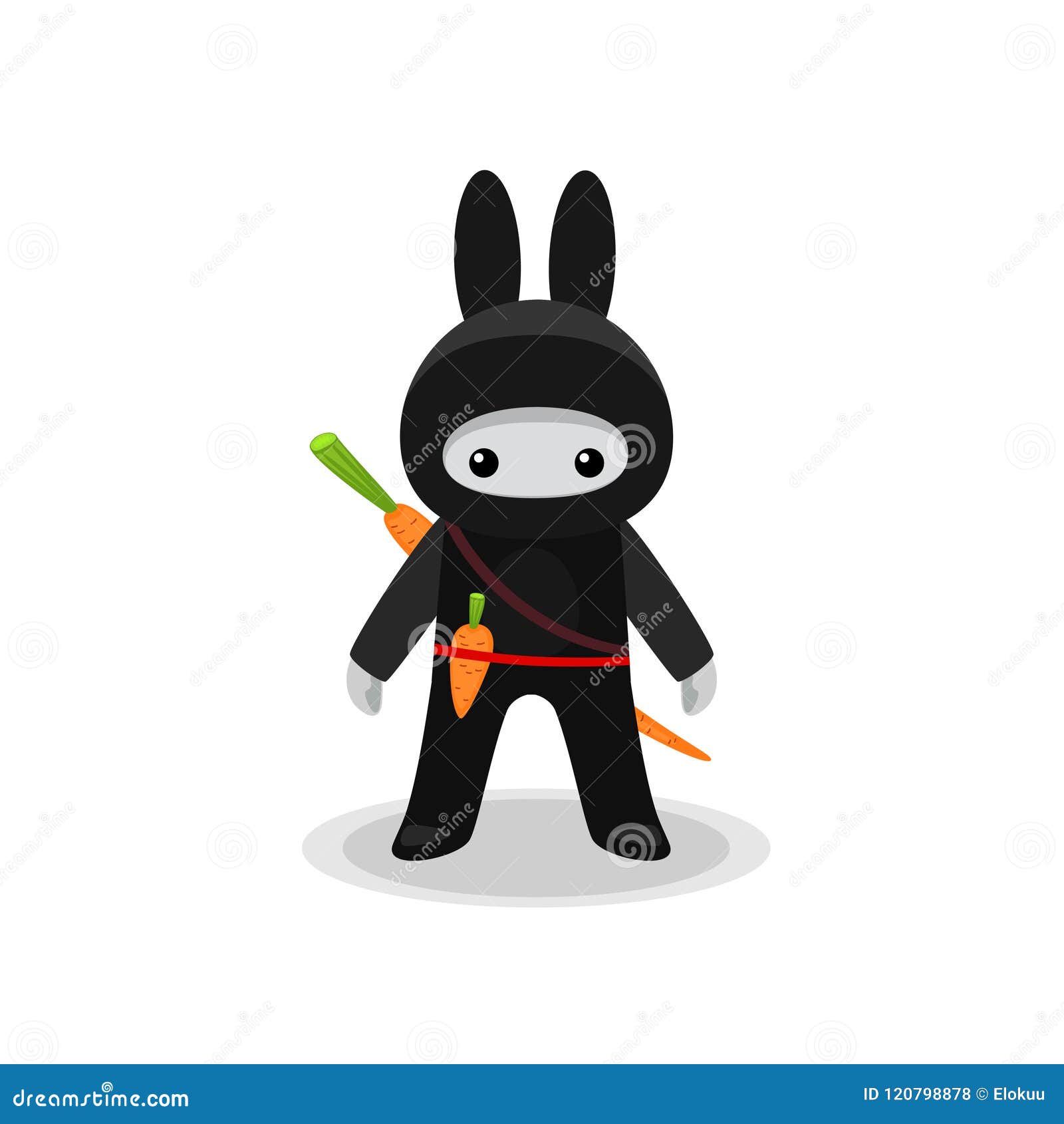 Standing Cute Bunny Ninja Isolated with Carrot on White Background ...