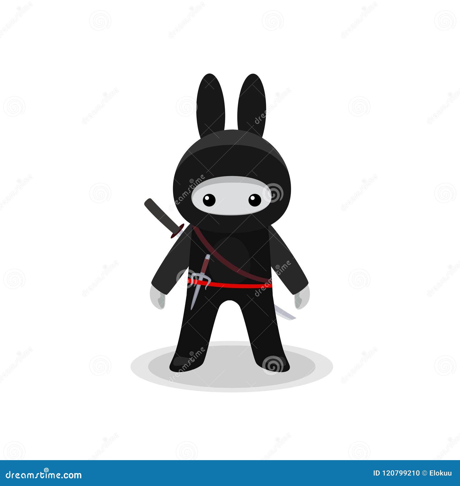 Standing Cute Bunny Ninja Isolated With Sai And Katana On White ...