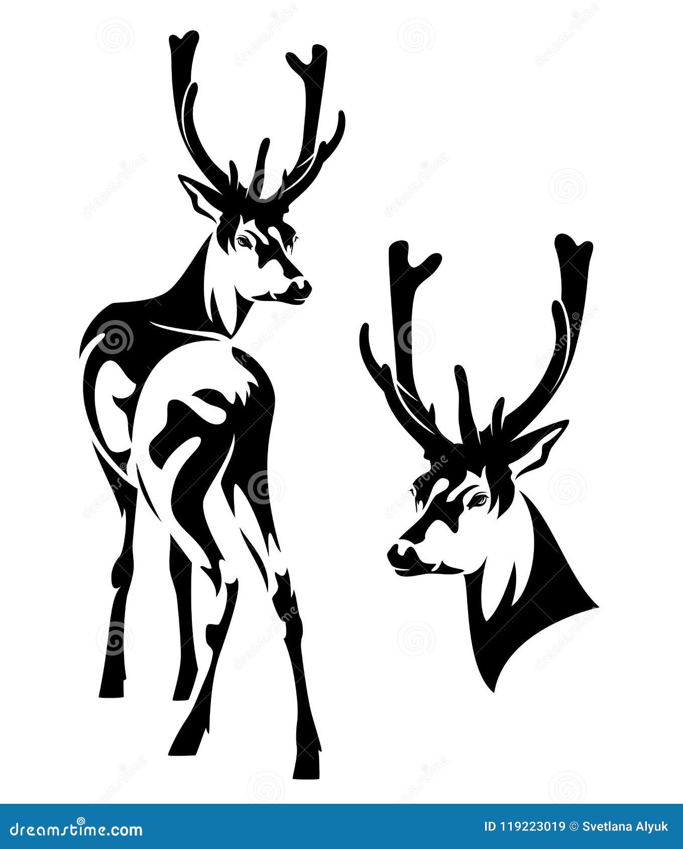 Standing Deer Black Vector Outline Stock Vector - Illustration of ...