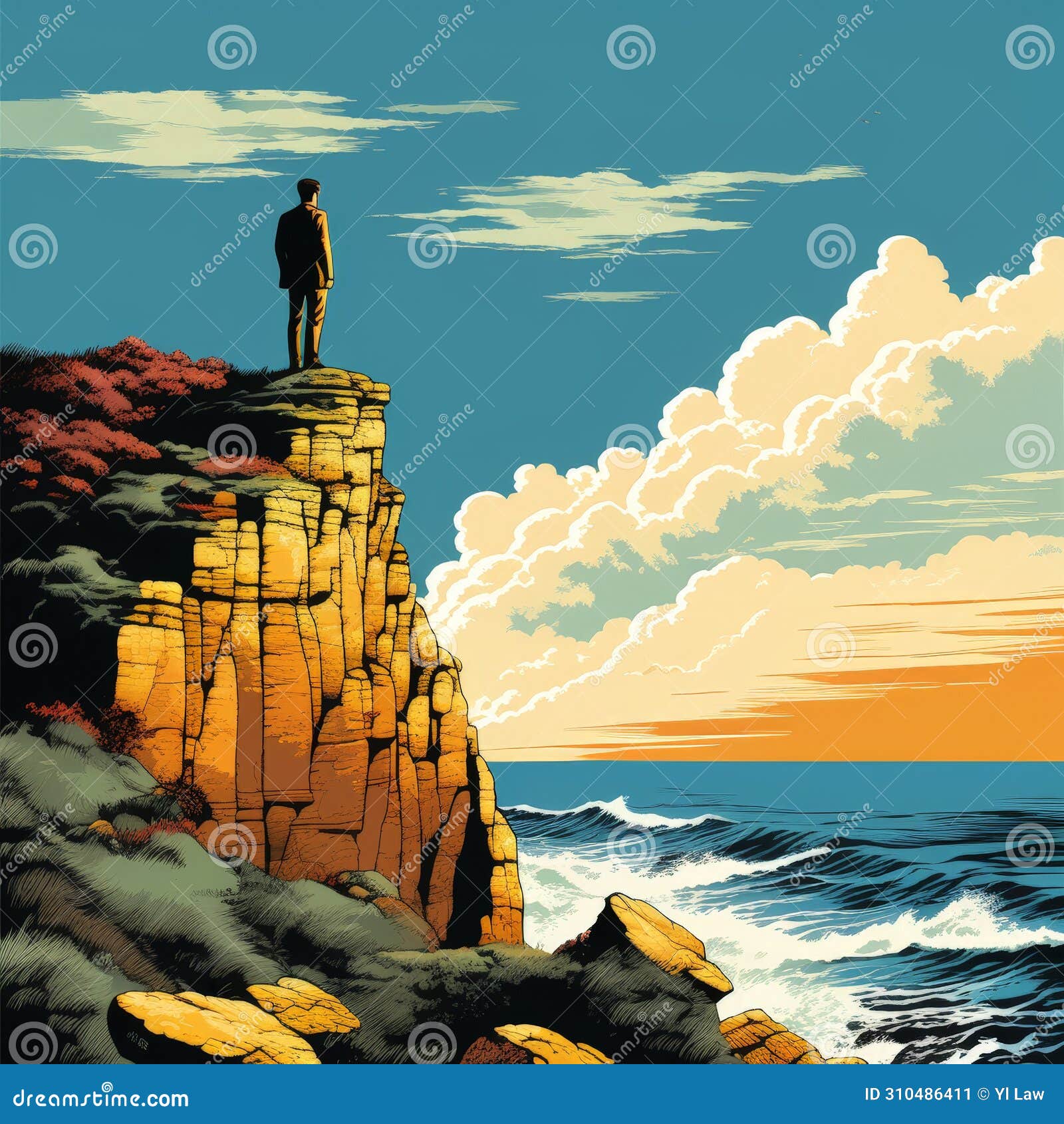 Standing on the Edge of a Cliff, Looking Down Stock Illustration ...