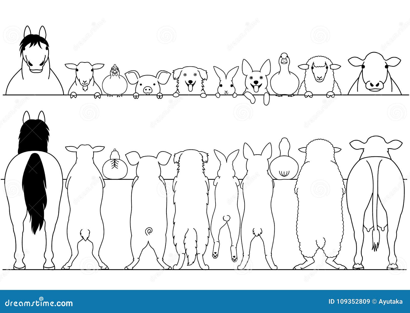 Standing Farm Animals Front and Back Border Set Stock Vector ...