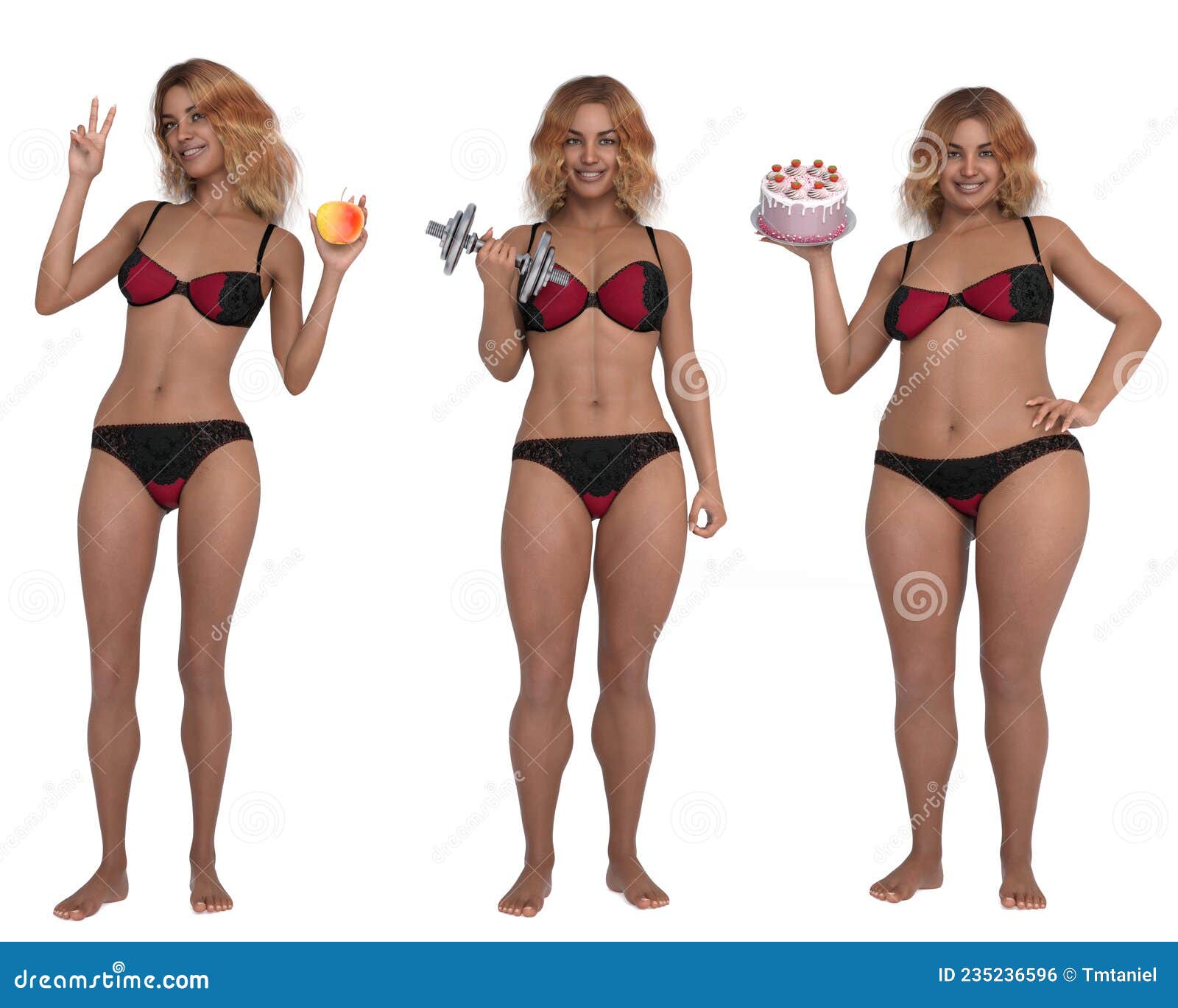 3d Render Standing Female Body Type Illustration Ectomorph Skinny Type Mesomorph Muscular